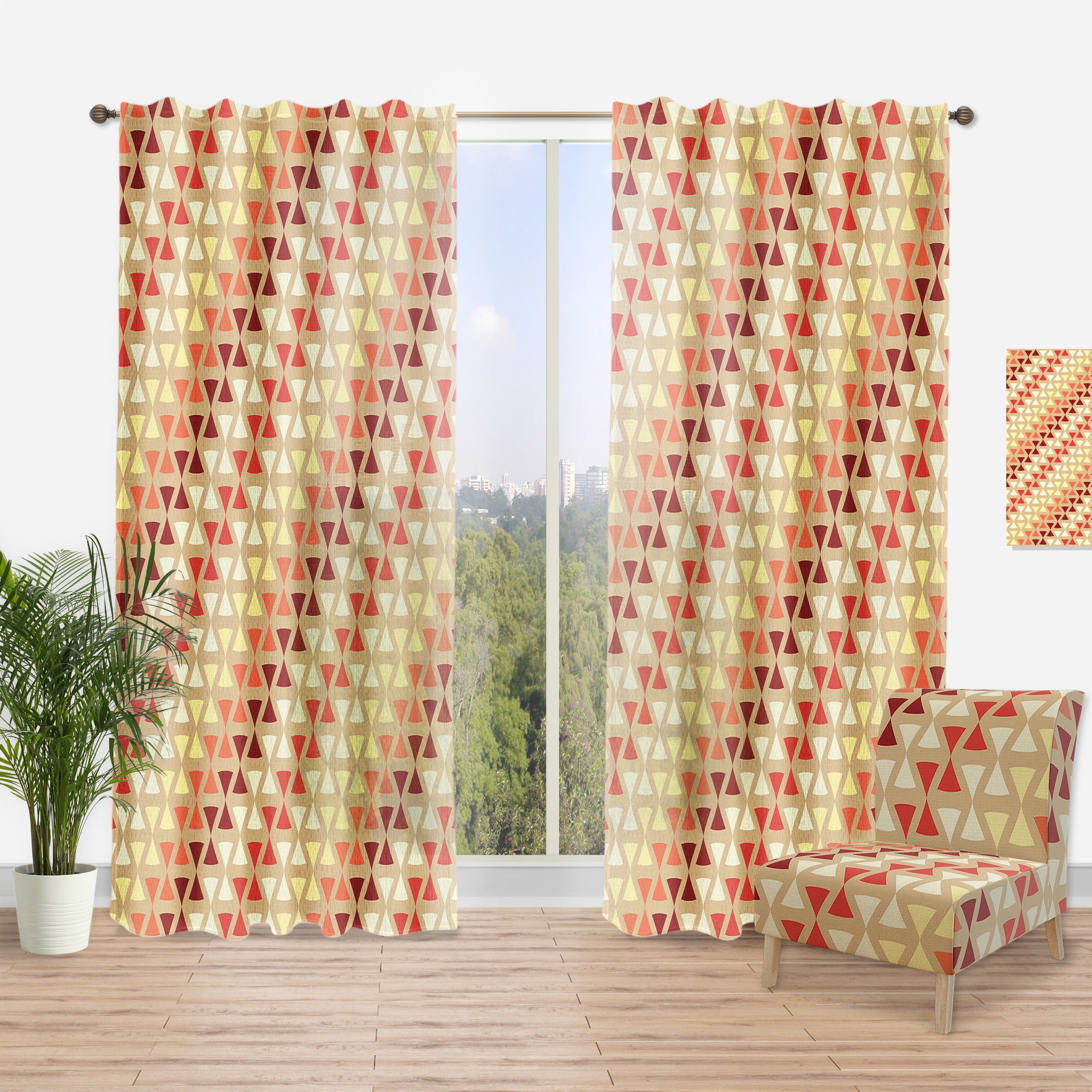 Designart 'Retro Triangular Design IX' Mid-Century Modern Curtain Panel ...
