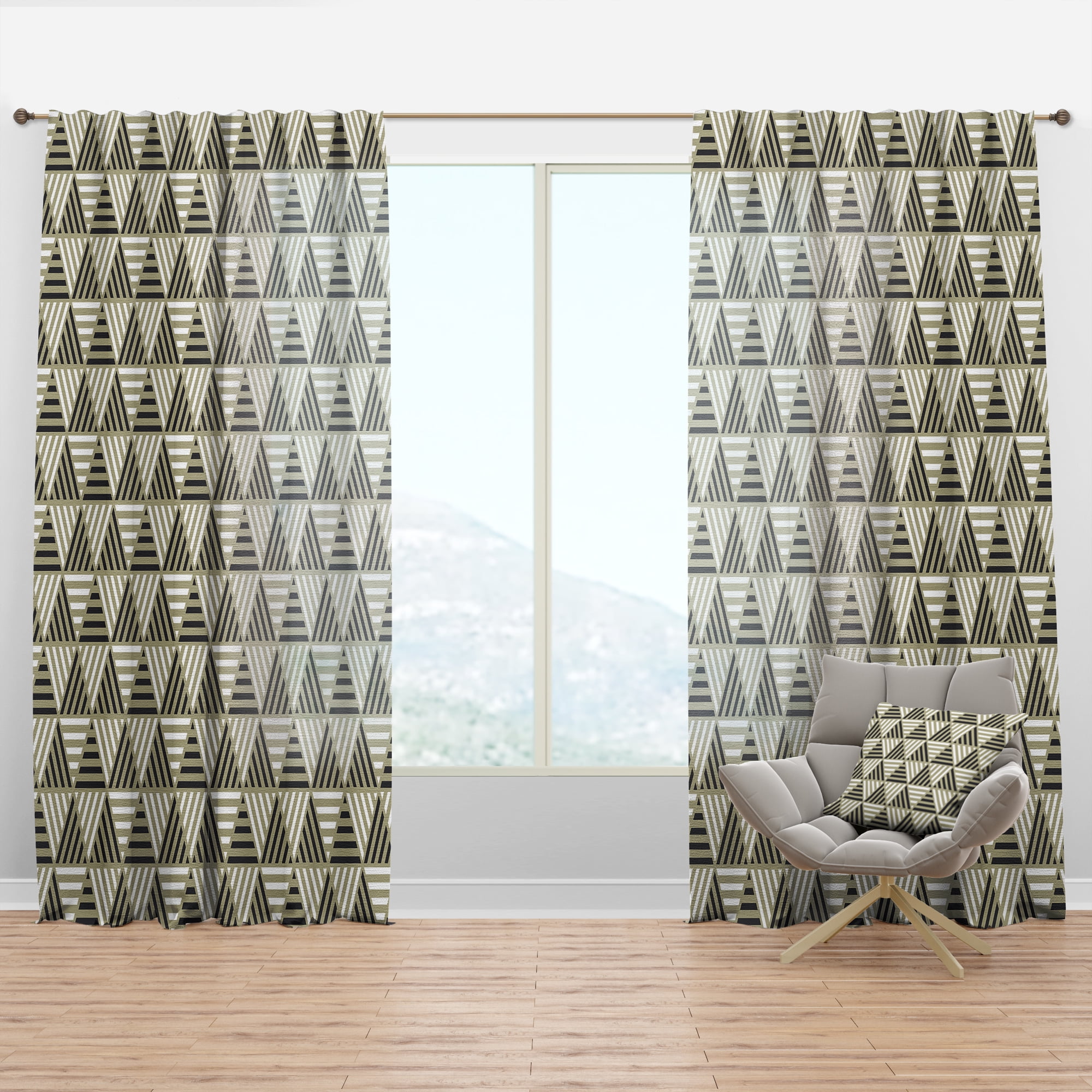 Designart 'Retro Triangular Design VIII' Mid-Century Modern Curtain ...