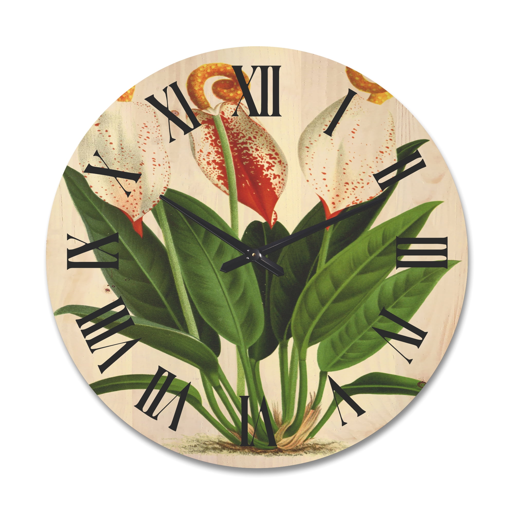 Designart 'Retro Wildflowers' Farmhouse Wood Wall Clock - Walmart.com