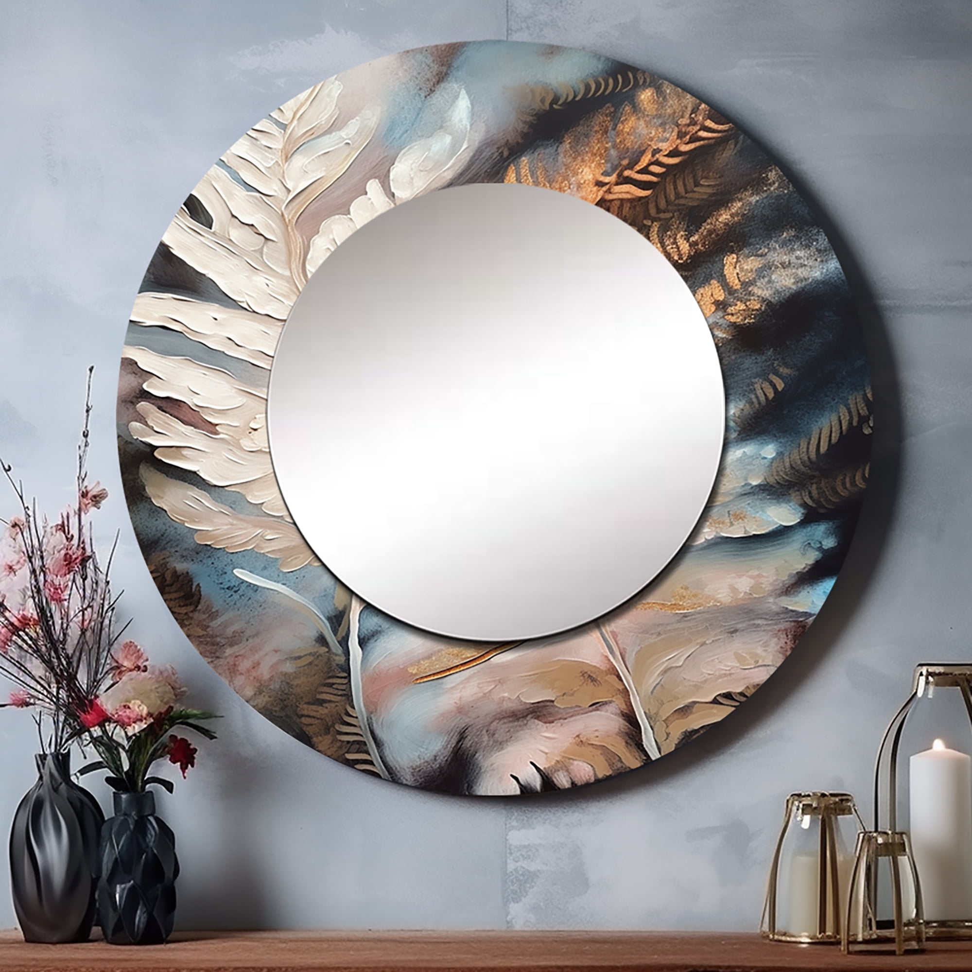 Designart "Reverie Amid Creamy Ferns" Floral Ferns Cream Large Round ...