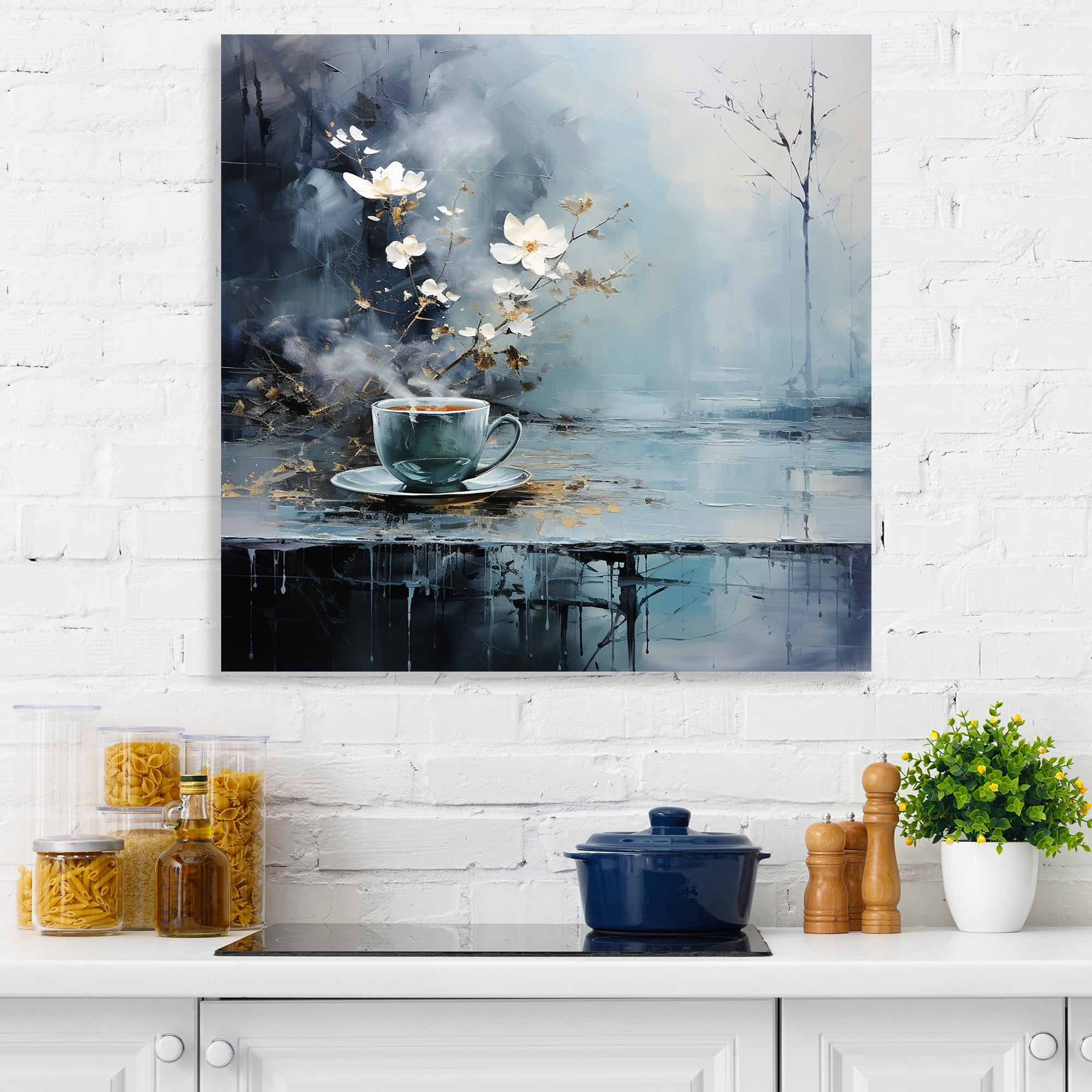 Designart "Reverie Of Steaming Misty Blue Tea II" Coffee & Tea Wall Art ...