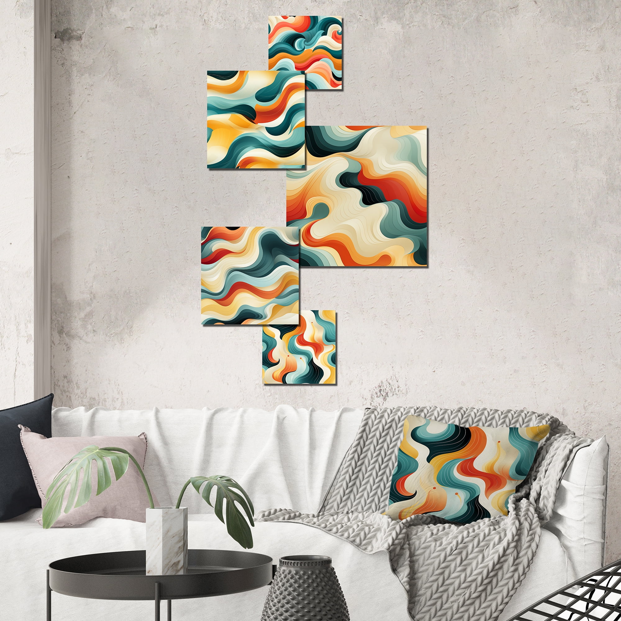 Designart "Reviving Waves In A Modern Way" Geometric Wall Art Set Of 5 ...