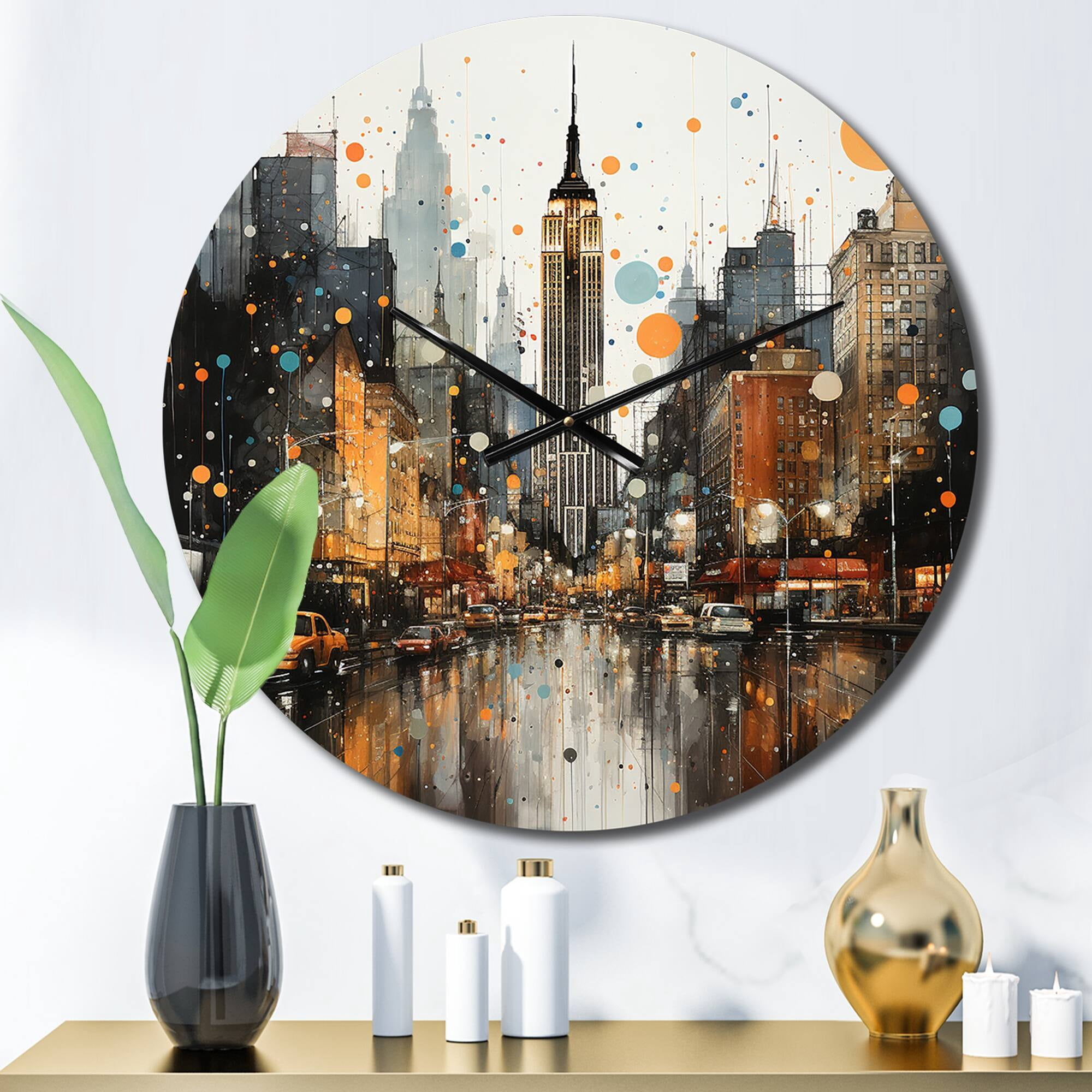 Designart "Rhythmic City Streets II" Cityscapes Oversized Wall Clock ...