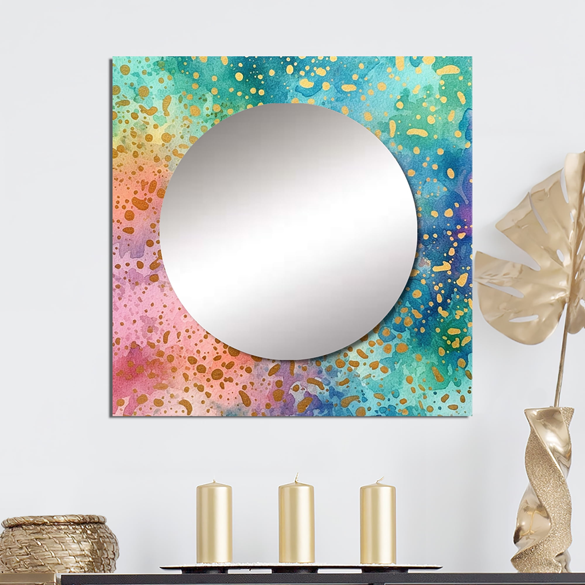 Designart "Rhythmic Waters in Green and Gold II" Modern Square Mirror ...