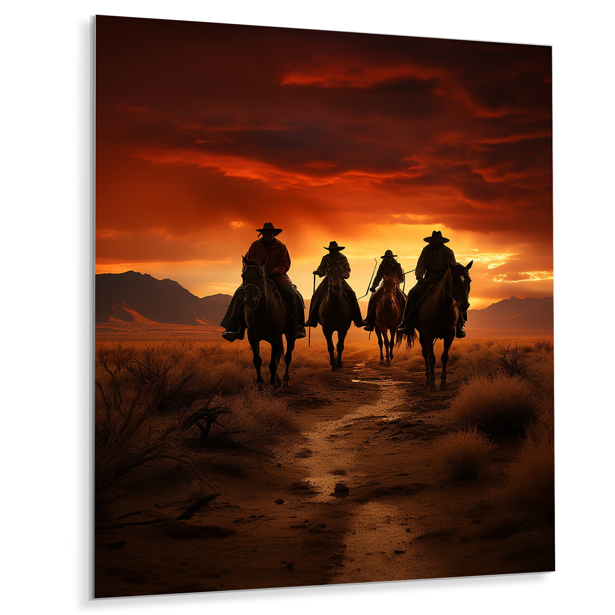 Designart "Riders at Sunset in the Western Frontier" Western Metal Wall ...