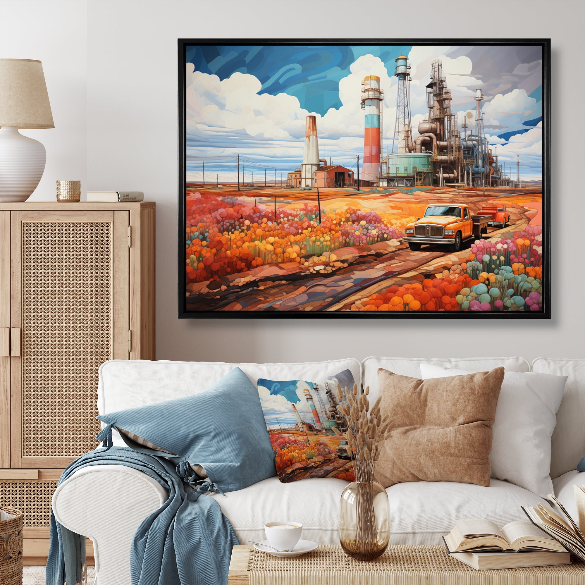Designart "Rig Resonance Orange Oil Rigs in Action I" Oil Rigs / Fields ...