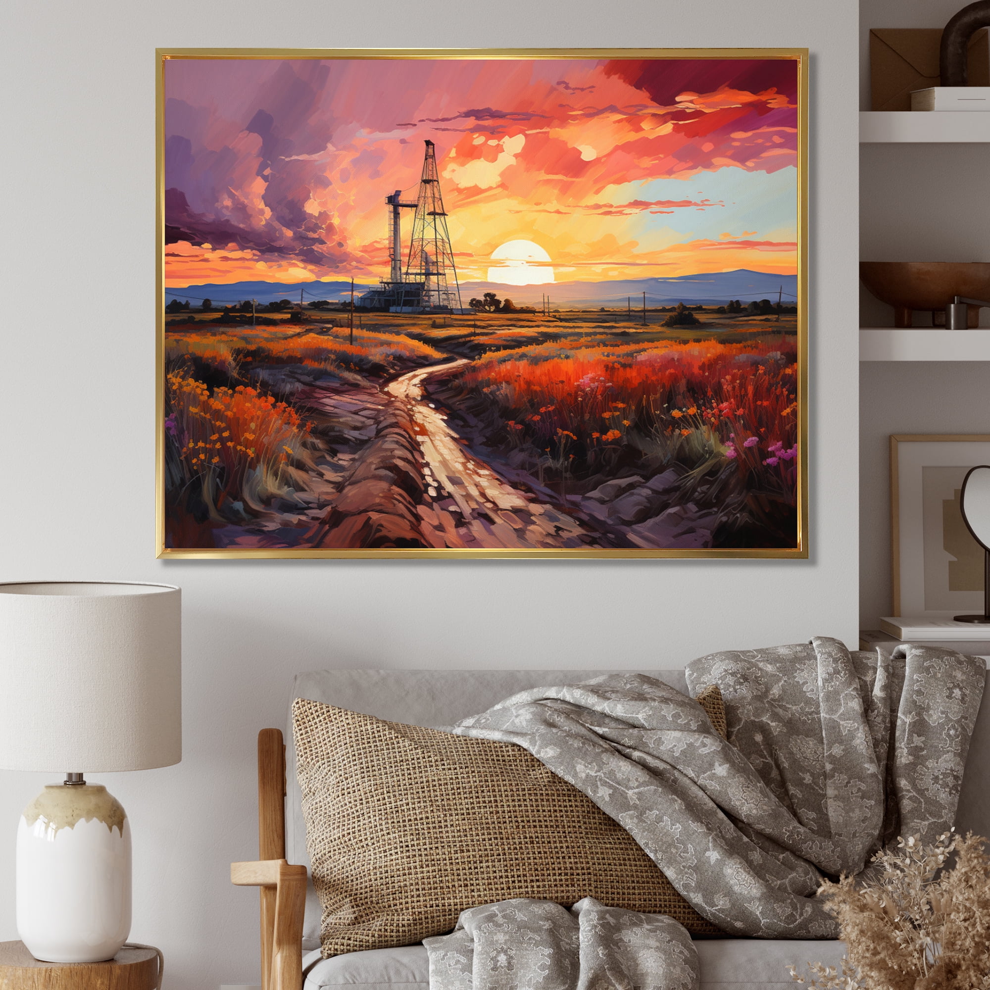 Designart "Rig Resonance Orange Oil Rigs in Action II" Oil Rigs ...