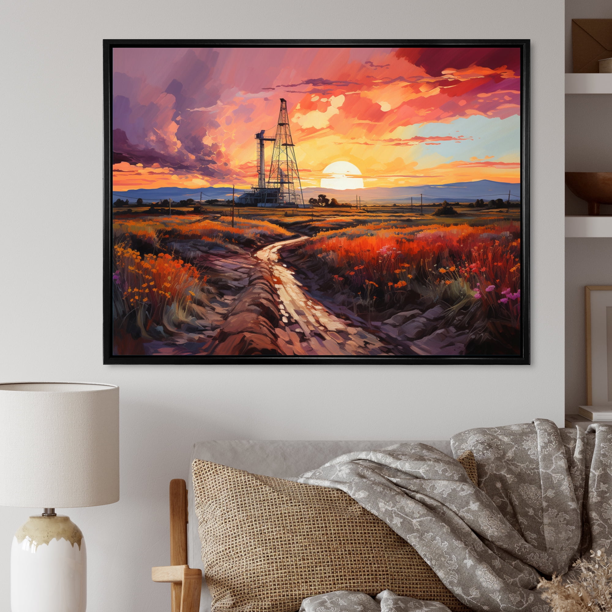 Designart "Rig Resonance Orange Oil Rigs in Action II" Oil Rigs ...