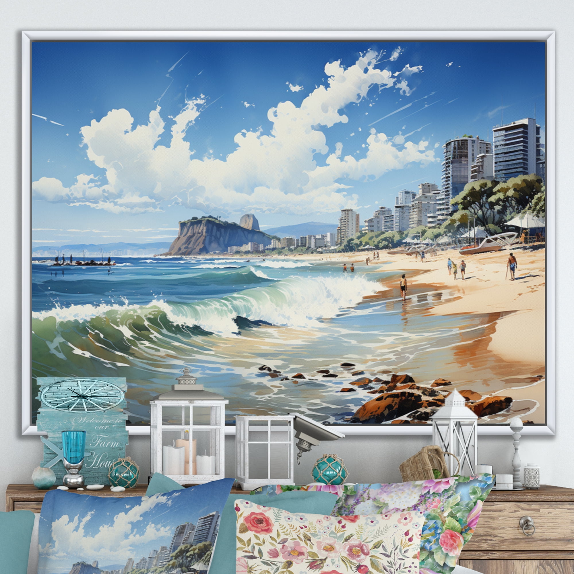 Designart "Rio s Copacabana Beach II" Nautical & Beach Floater Framed ...