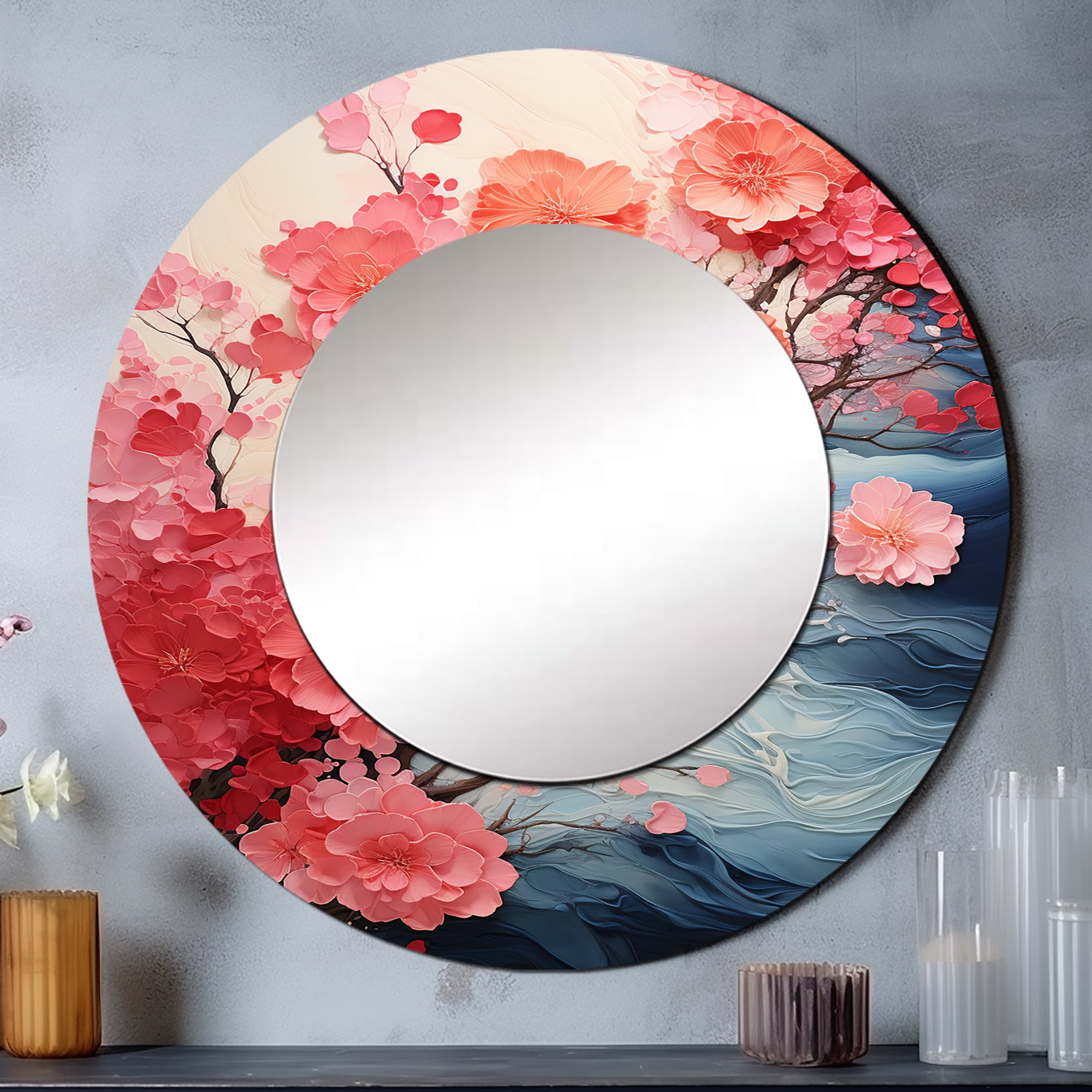 Designart "Rippling Reverie Flowers in Coral I" Abstract Spirals Round ...