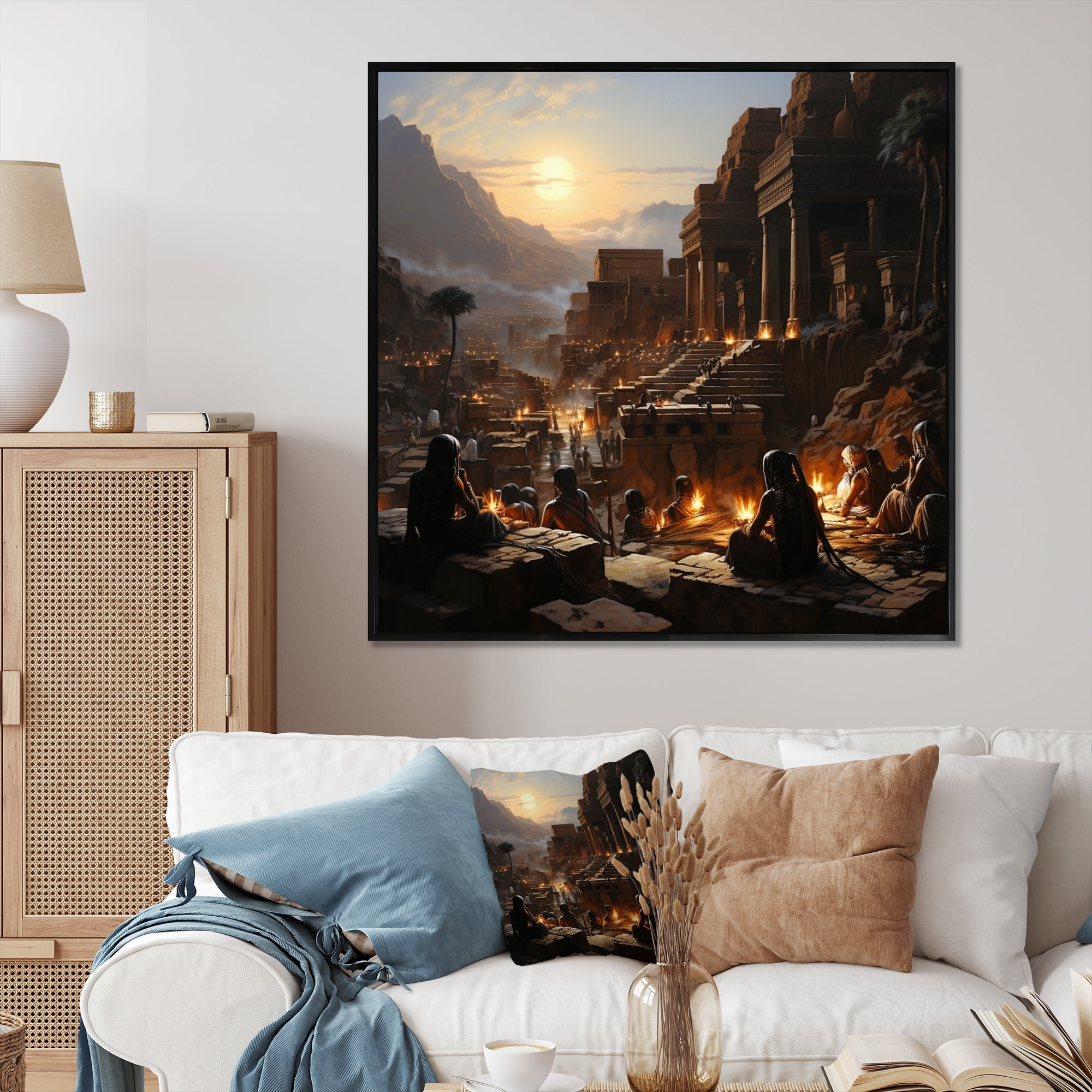 Designart "Rituals of Ancient Egypt I" Egyptians Floater Framed Canvas ...