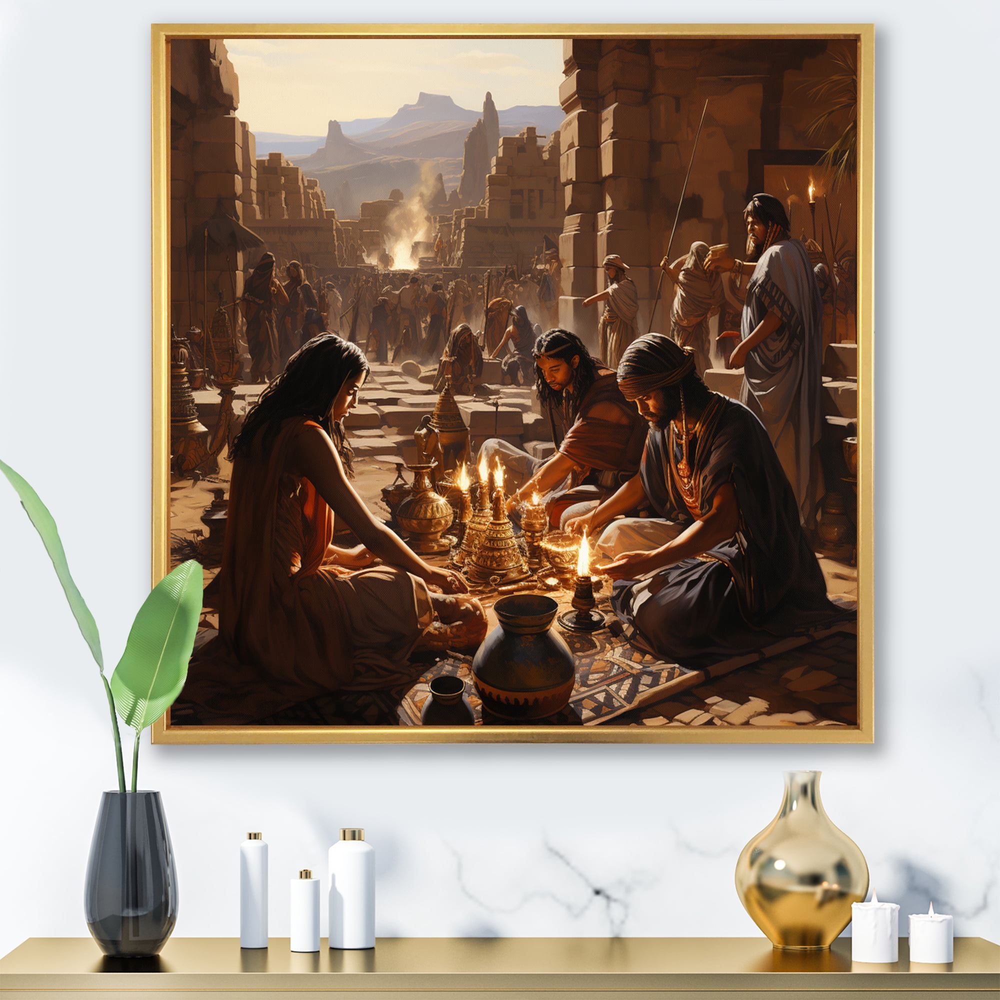 Designart "Rituals of Ancient Egypt II" Egyptians Floater Framed Wall ...