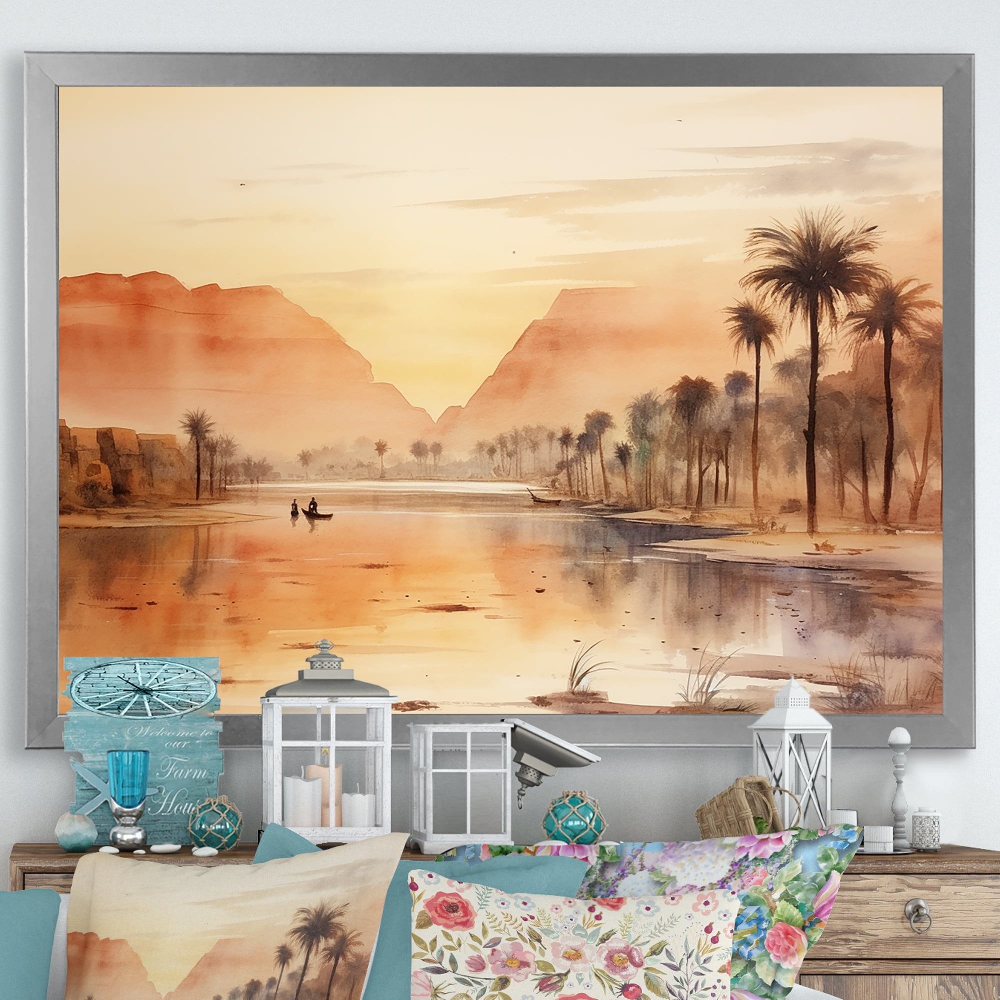 Designart "River Journey Ancient Egyptian Landscape" Landscapes Framed ...