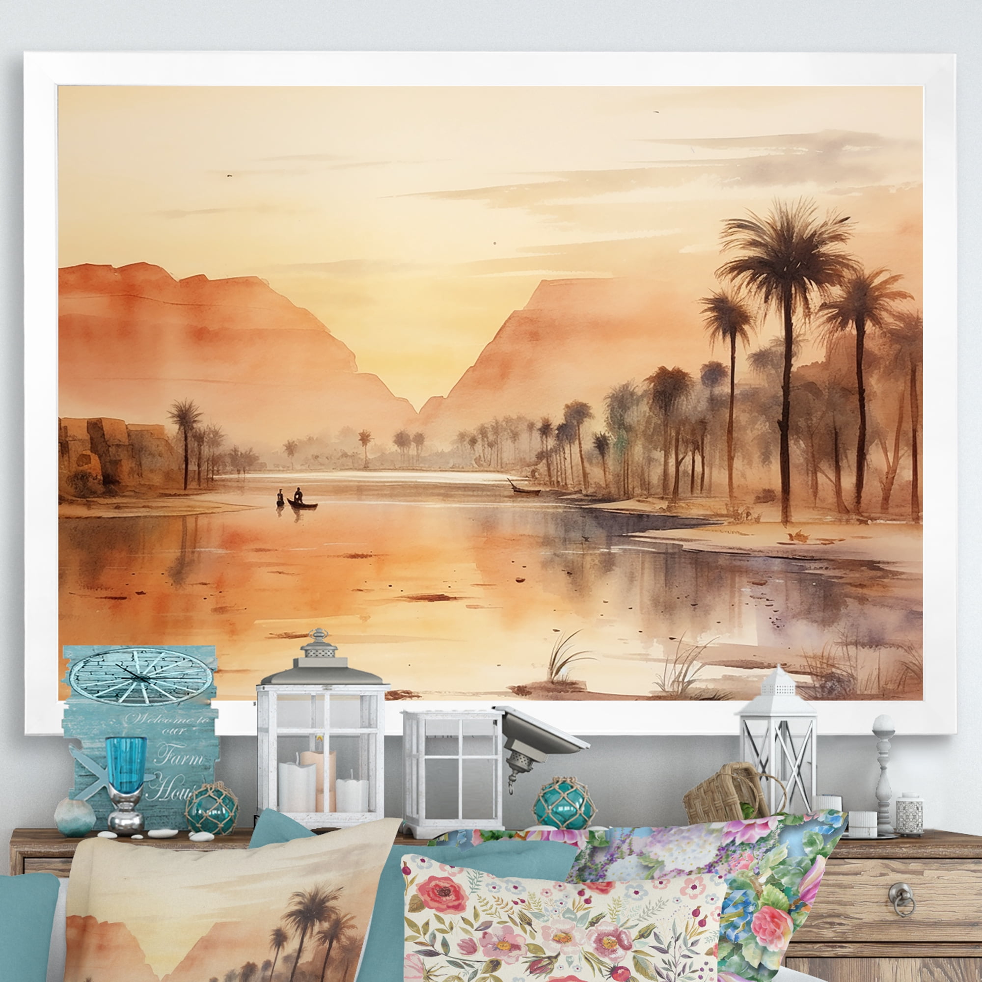 Designart "River Journey Ancient Egyptian Landscape" Landscapes Framed ...