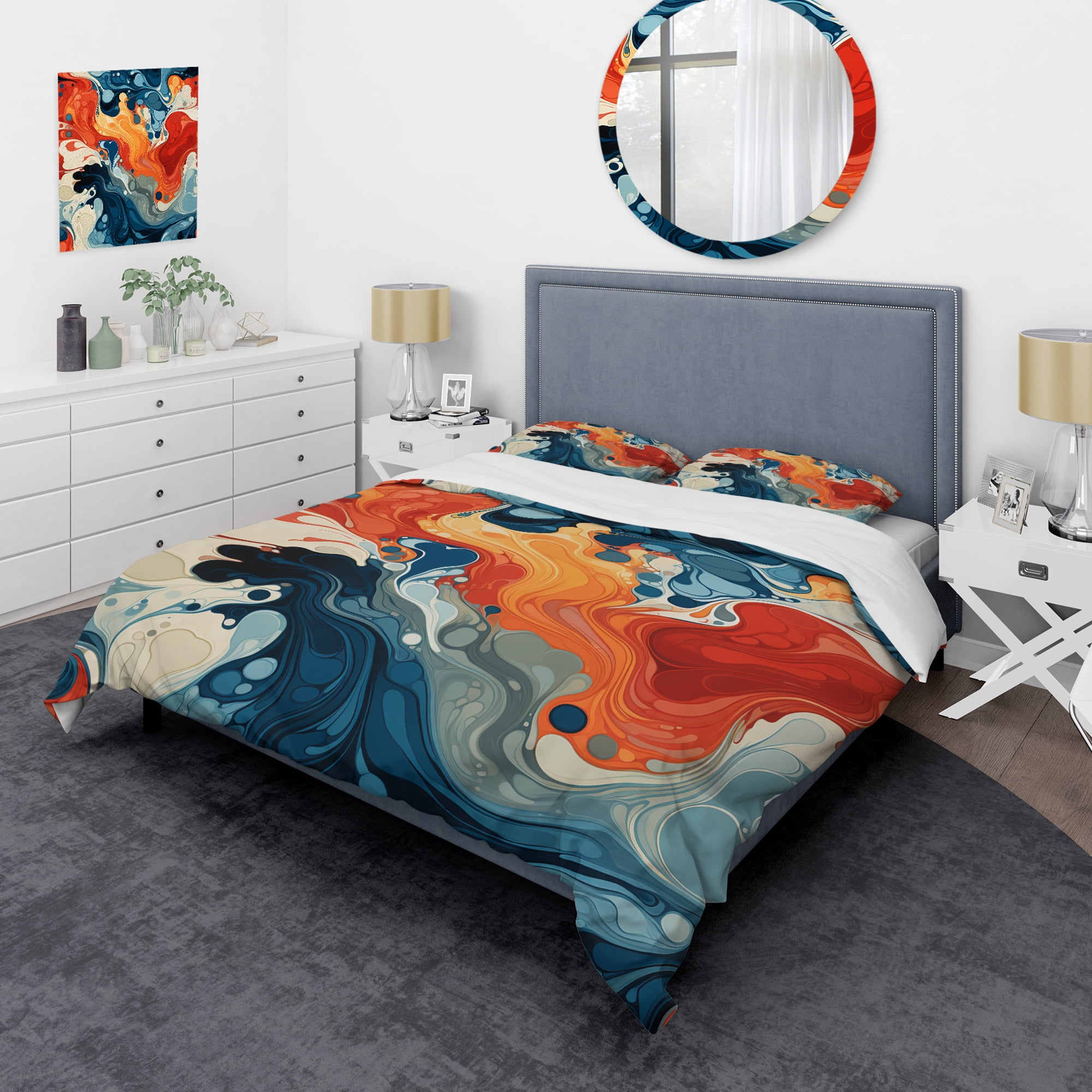 Designart "River of Blue and Orange Liquid Ink III" Abstract Liquid ink ...