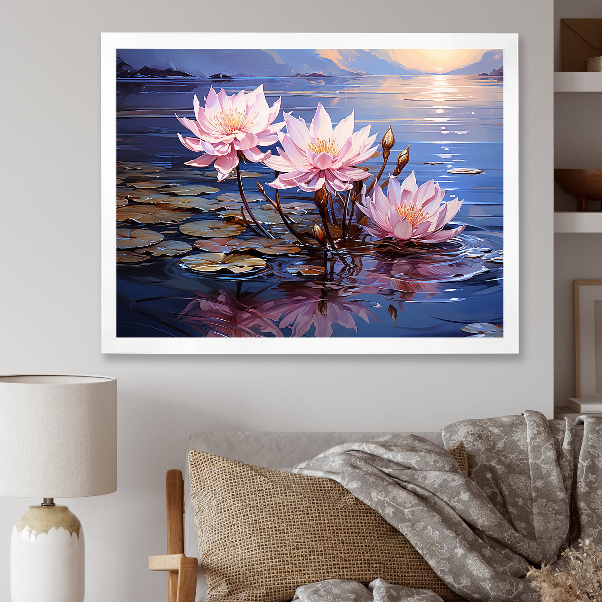 Designart "Riverside Serenity River Flowers II" Floral Framed Wall Art ...