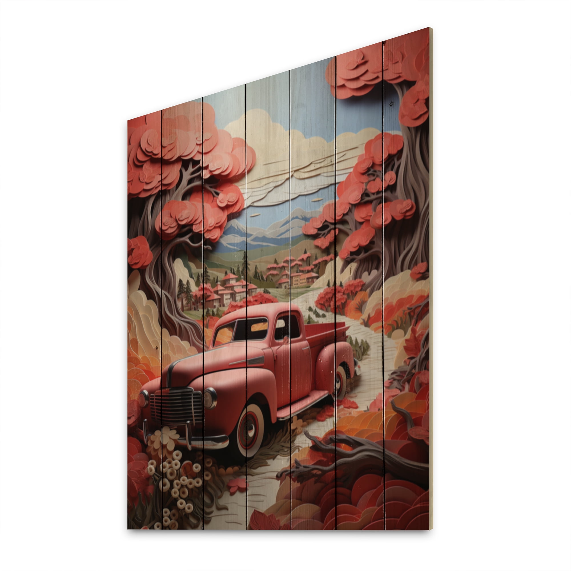 Designart "Road Legends Coral Pickup Truck Adventure I" Pickup Truck ...