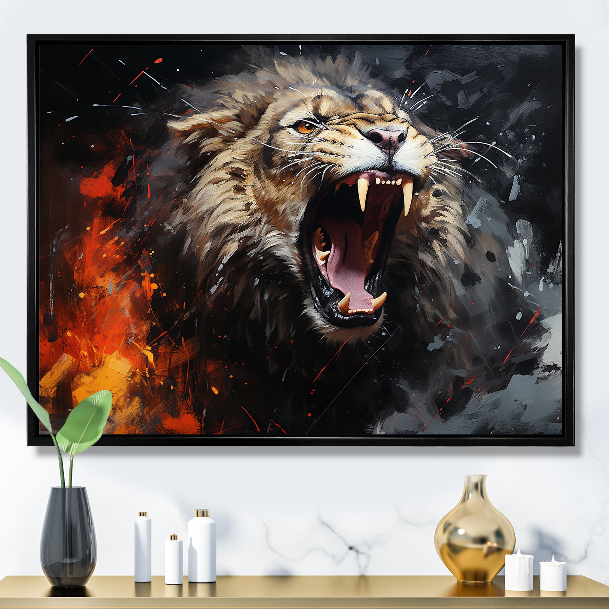 Designart "Roaring With Feral Passion: The Lion I" Animals Lion Floater ...
