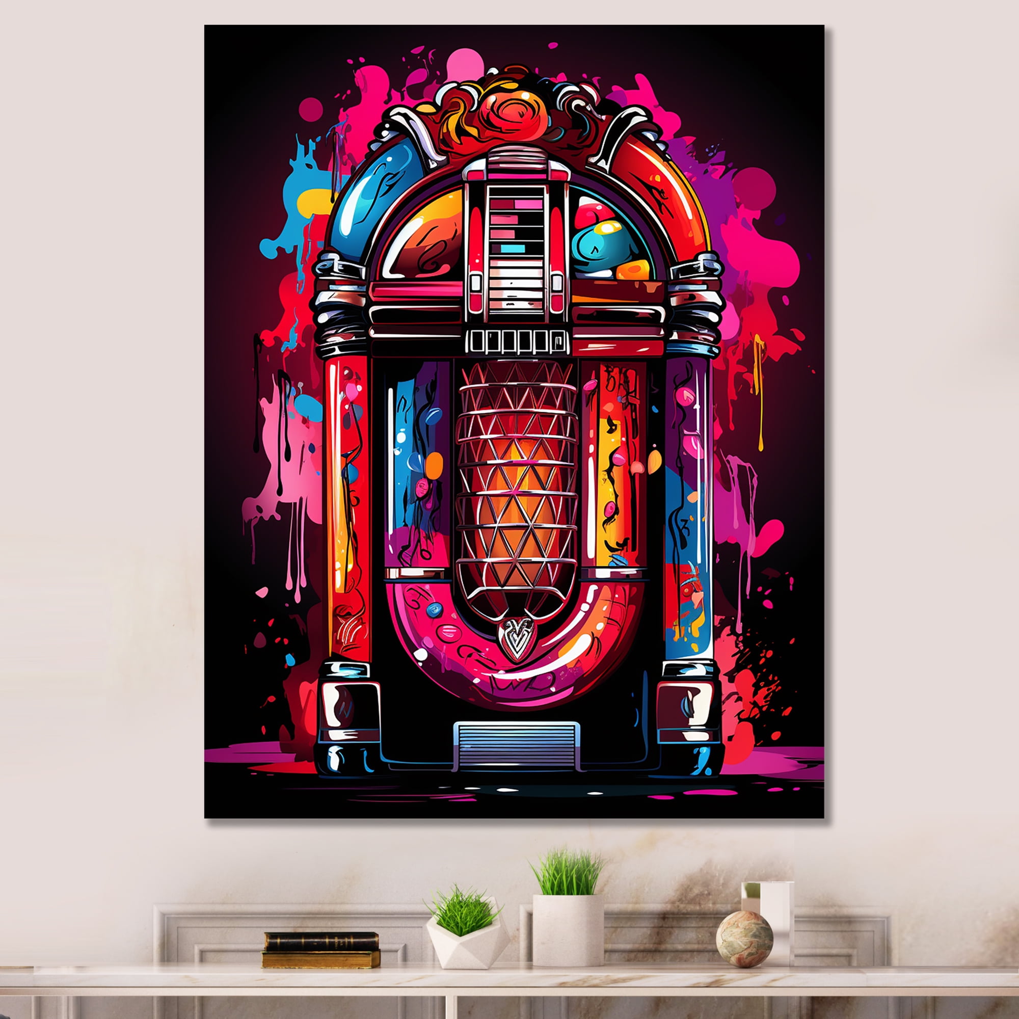 Designart "Rock N Roll Fever with Jukebox II" Fashion Canvas Wall Art ...
