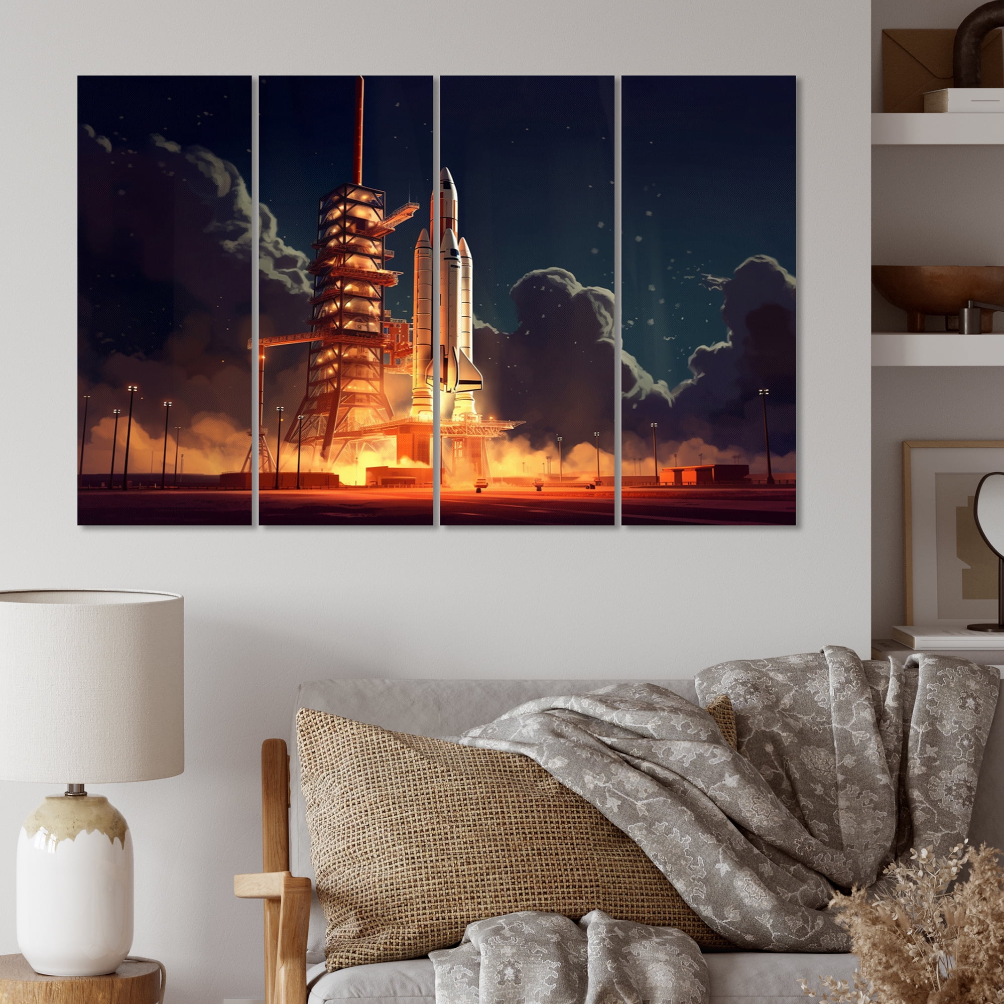 Designart "Rocket Spaceship in Florida II" Modern Metal Wall Décor Set ...