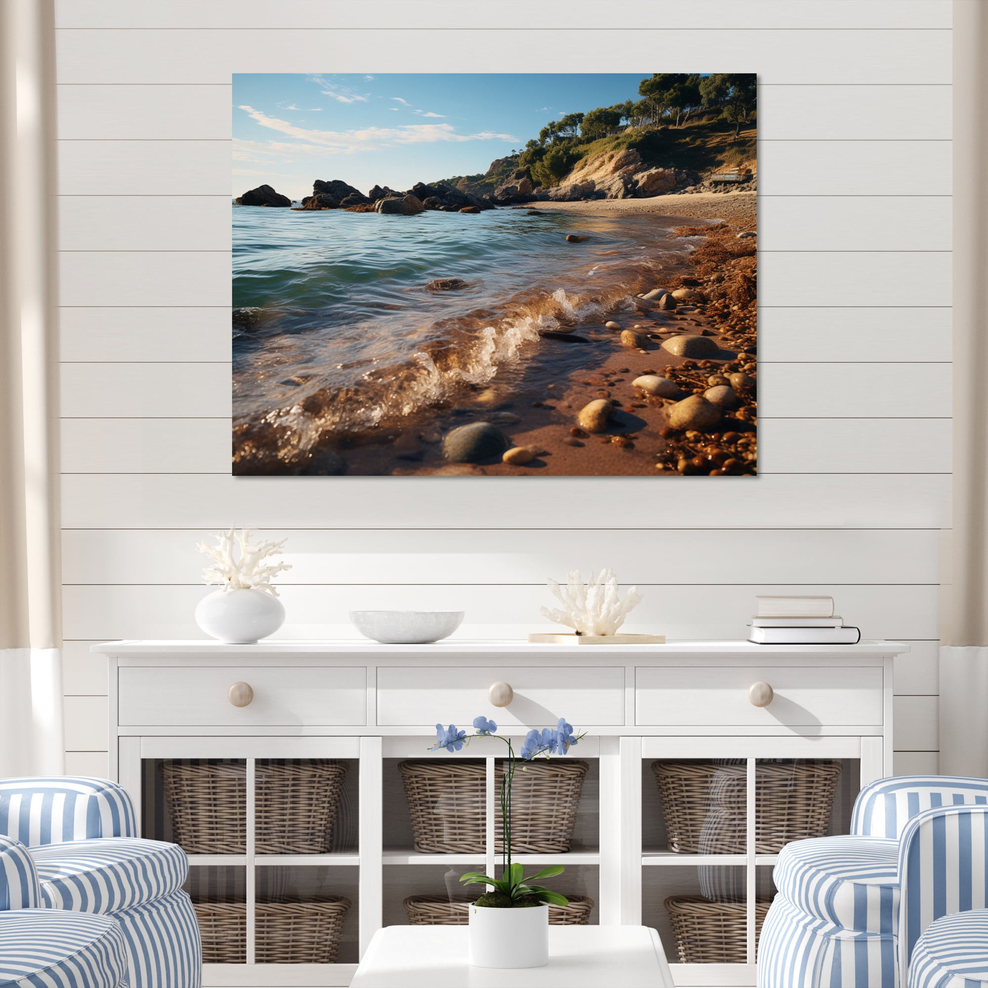 Designart "Rocky Beach Tides Beauty I" Nautical & Beach Wall Art Living ...