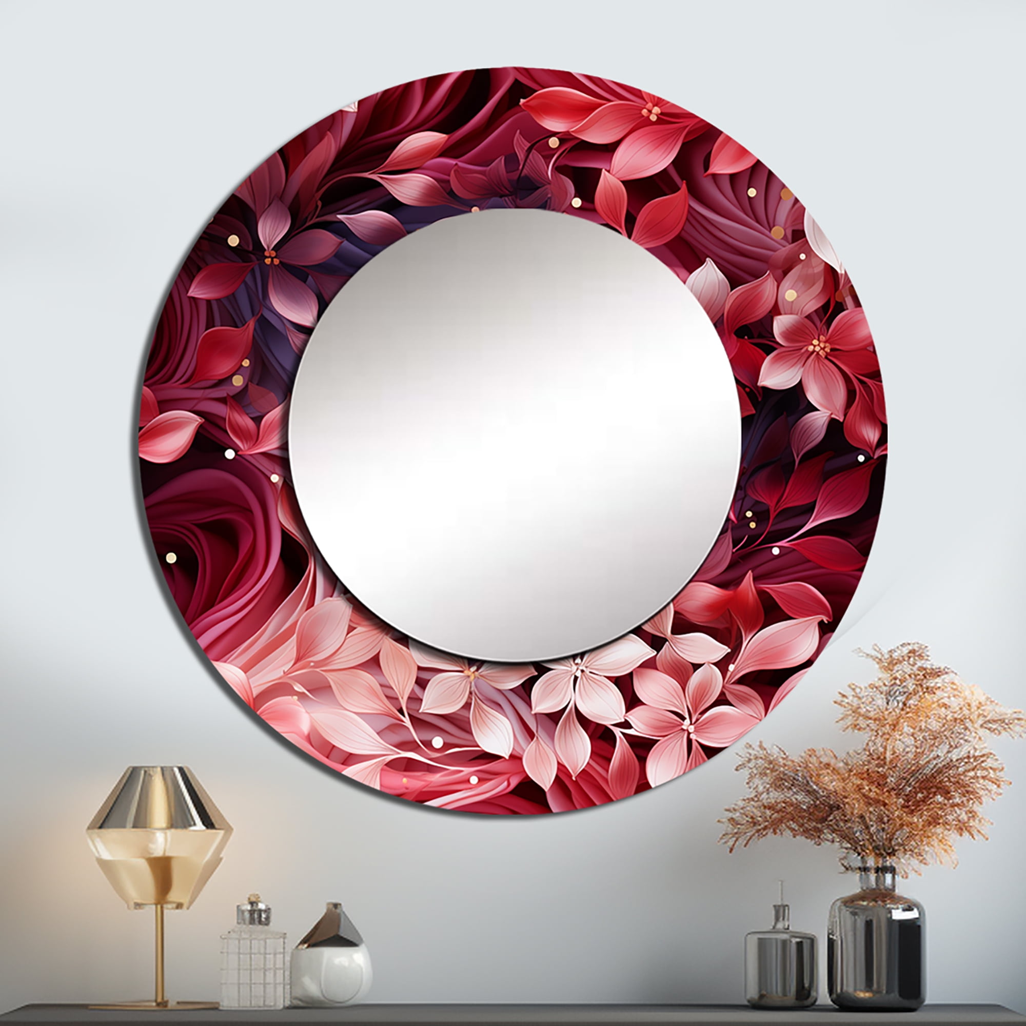 Designart "Romantic Abstract Flowers In Red And Purple" Abstract Rund ...