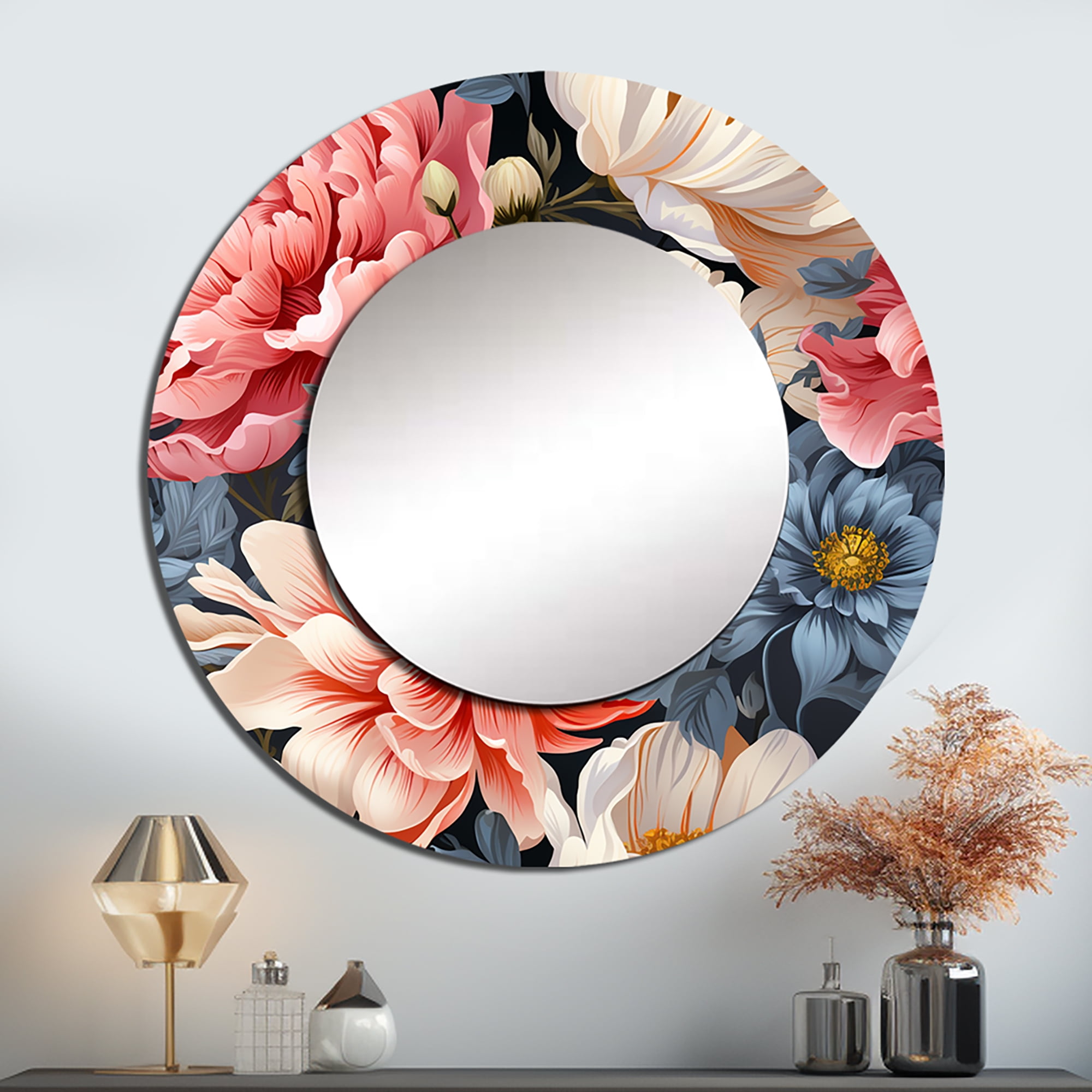 Designart "Romantic French Floral Design II" Floral Rund Mirror For ...
