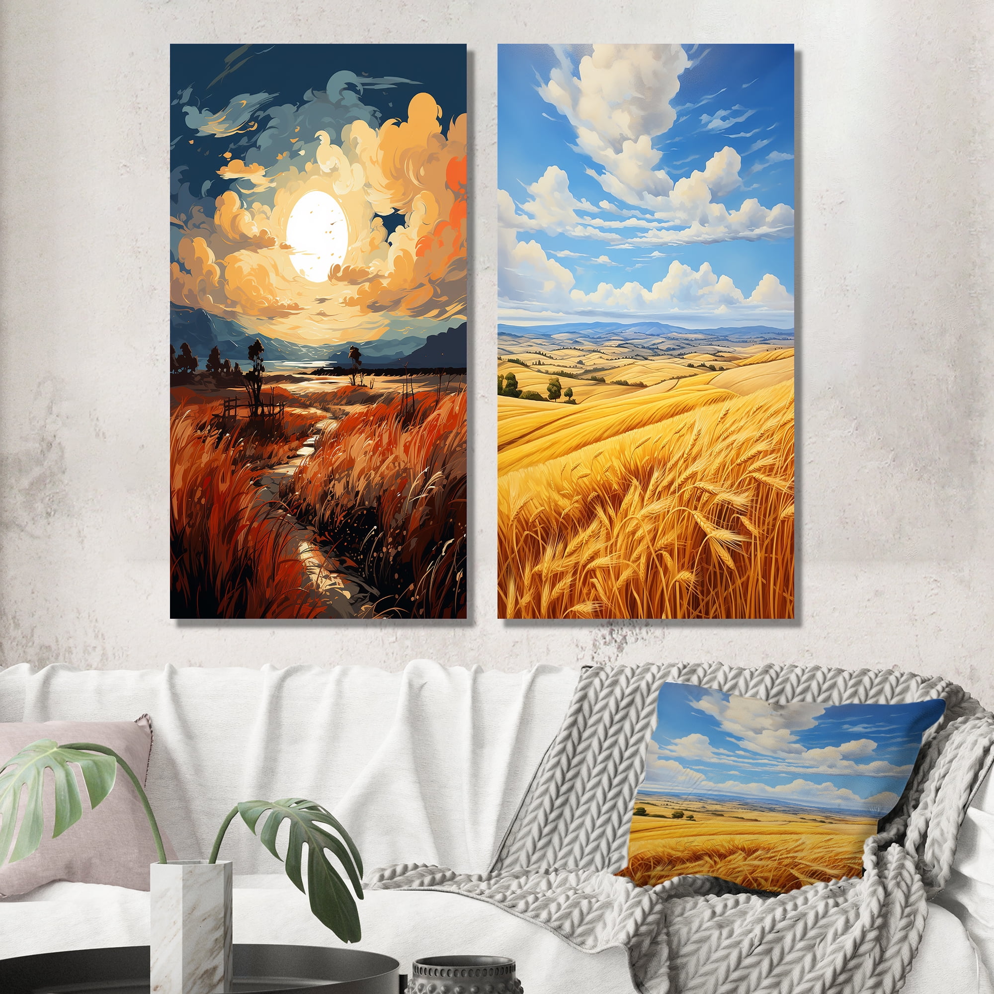 Designart "Romantic Sunset Amidst Rural Wheatfield I" Meadow Wall Art ...