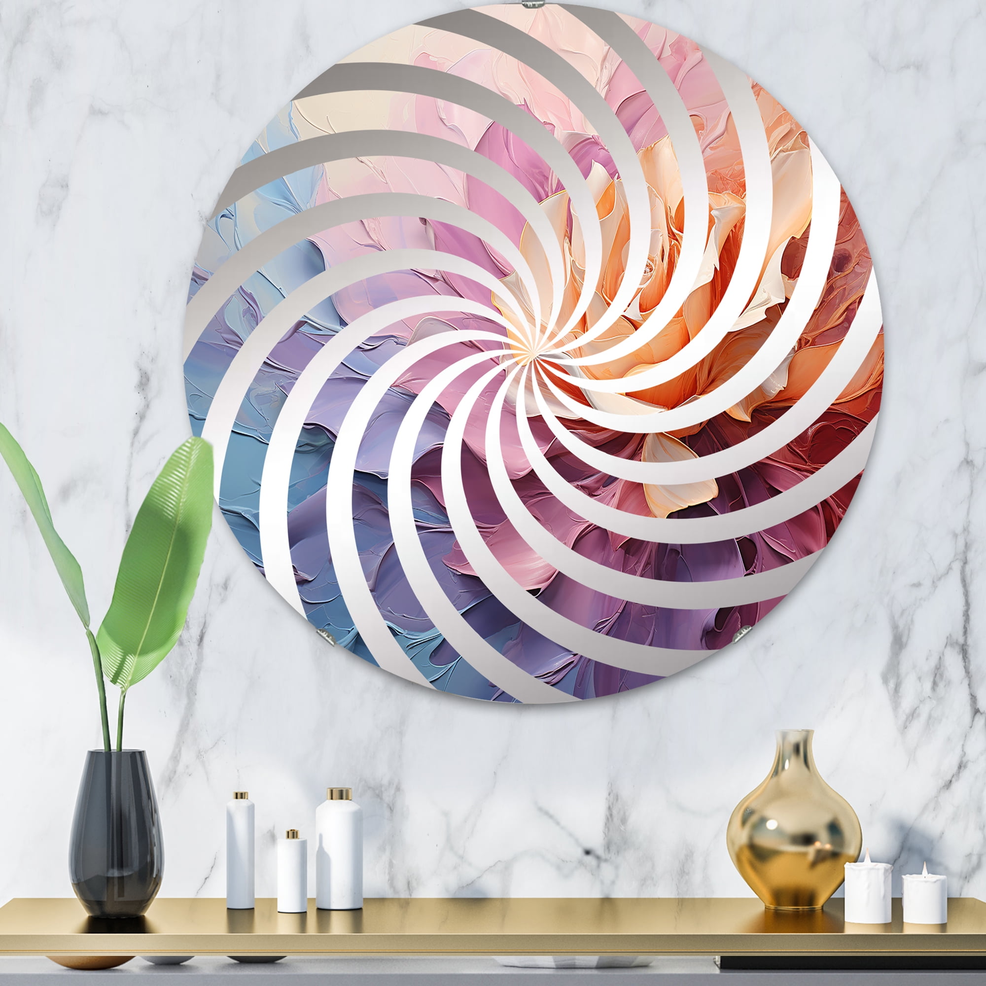 Designart "Rose Harmony in Rainbow Hues" Rainbow Vortex Round Wall Mirror - Landscapes Oval ...