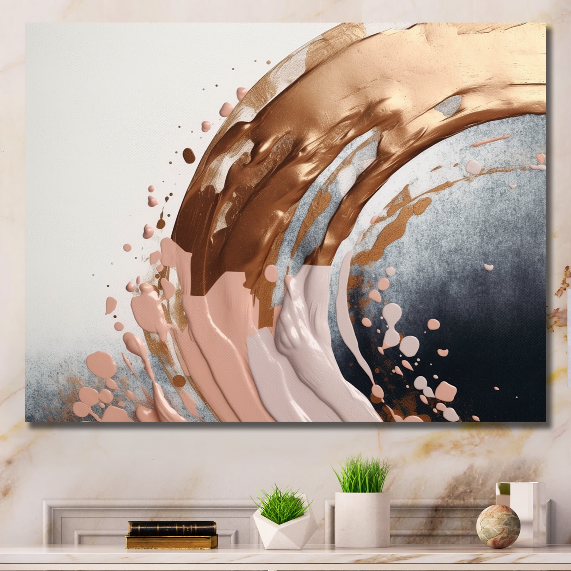 Designart "Rosegold Half Circles Boho IV" Modern Shapes Transitional ...