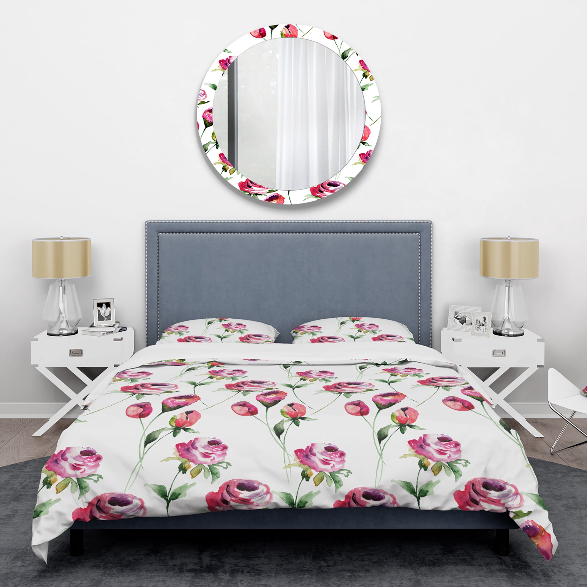 Designart 'Roses Flowers Pattern' Mid-Century Modern Duvet Cover Set ...