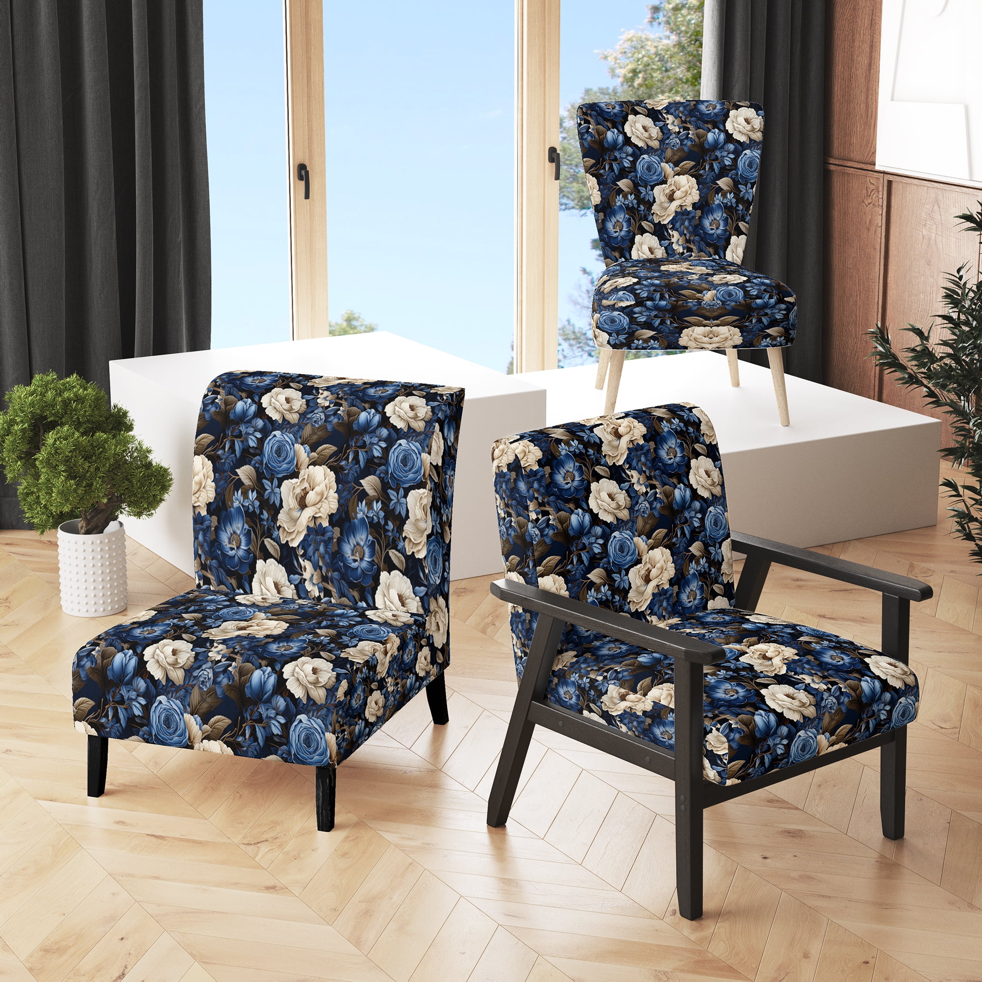 Designart "Roses Of Cobalt Blue Renaissance III" Blue Rose Pattern ...