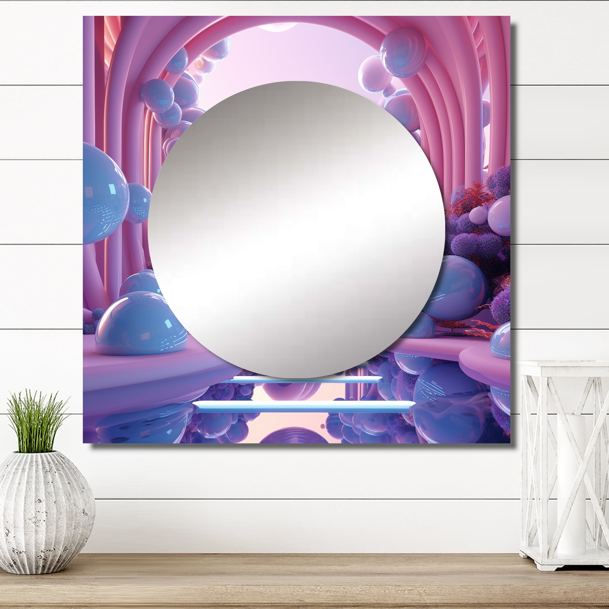 Designart "Rosy And Blue Orbs Futuristic Celestial Realm" Abstract ...