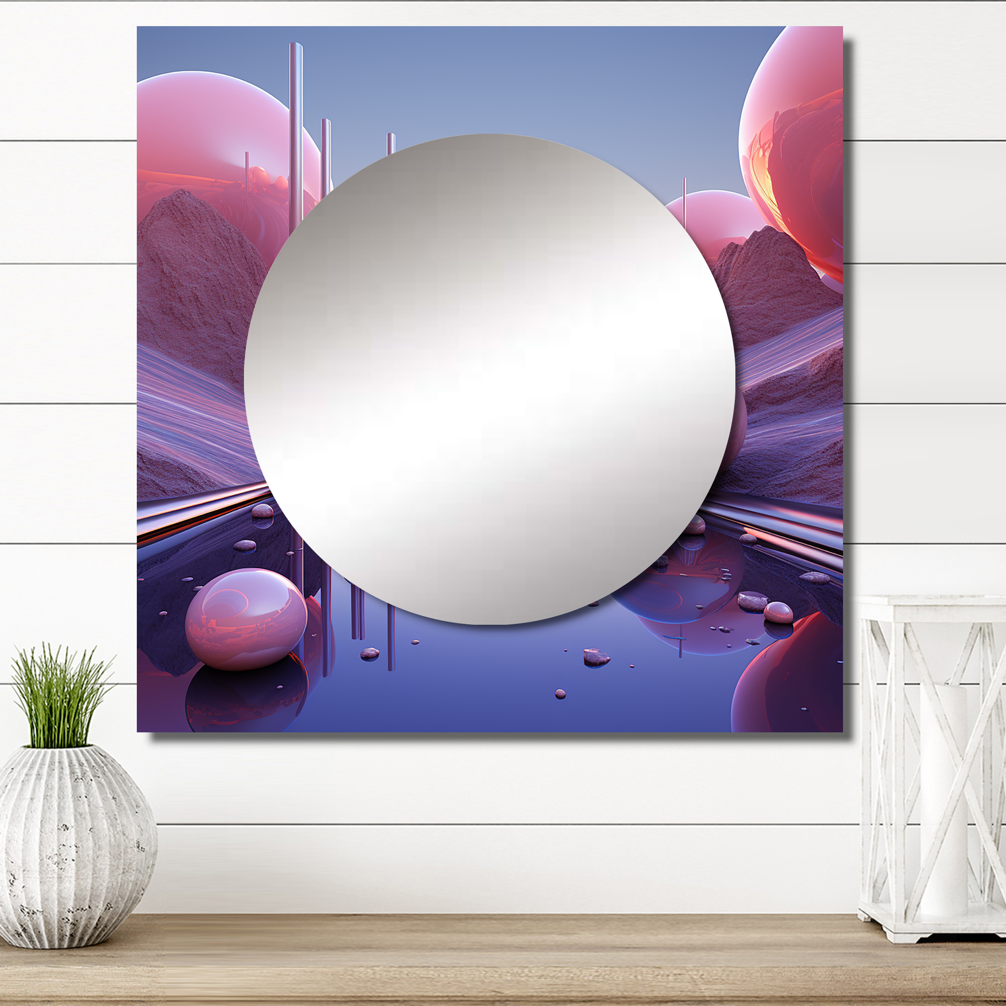 Designart "Rosy And Blue Orbs Futuristic Celestial Realm I" Abstract ...