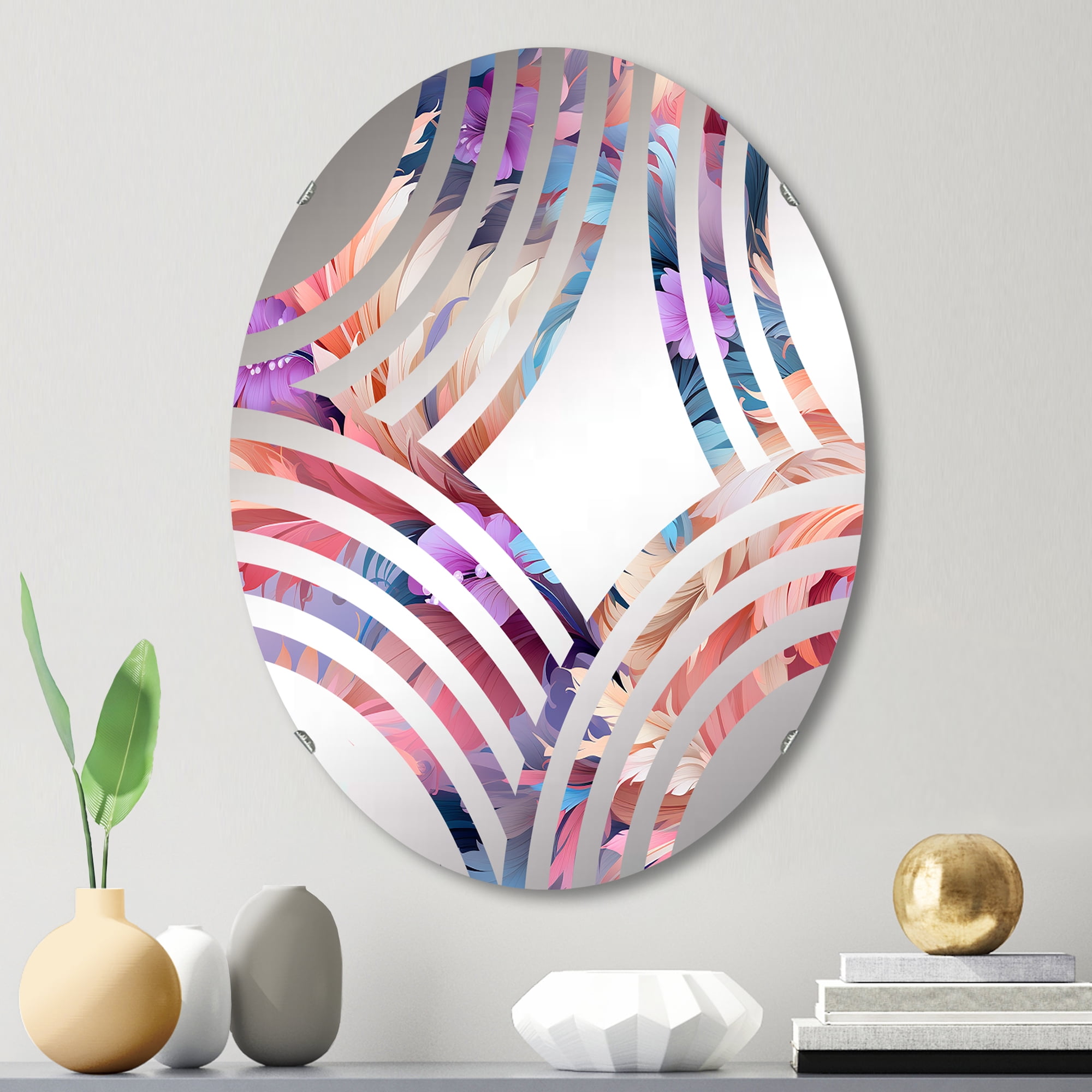 Designart "Rosy Feathered Floral Vision" Floral Baptist Fan Round Wall ...