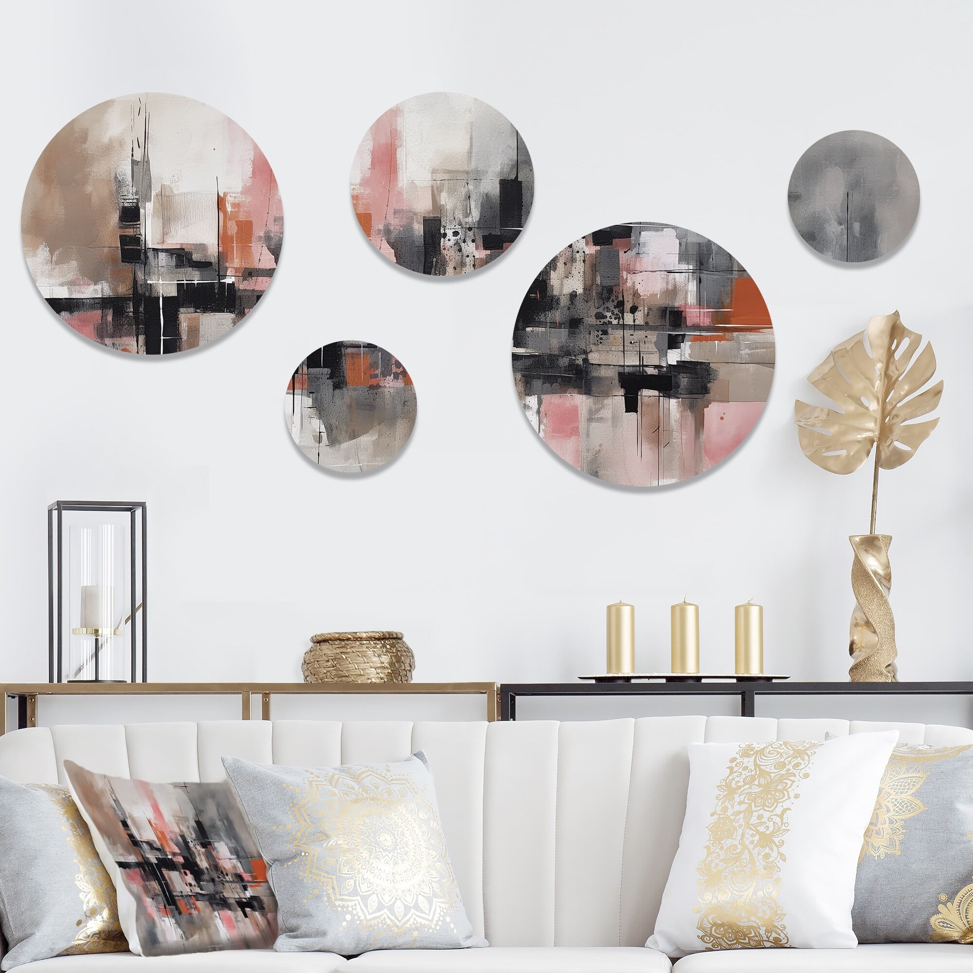 Designart "Rosy Nocturnal Fluidity II" Minimalism Metal Wall Art Set of 5 Piece - Walmart.com