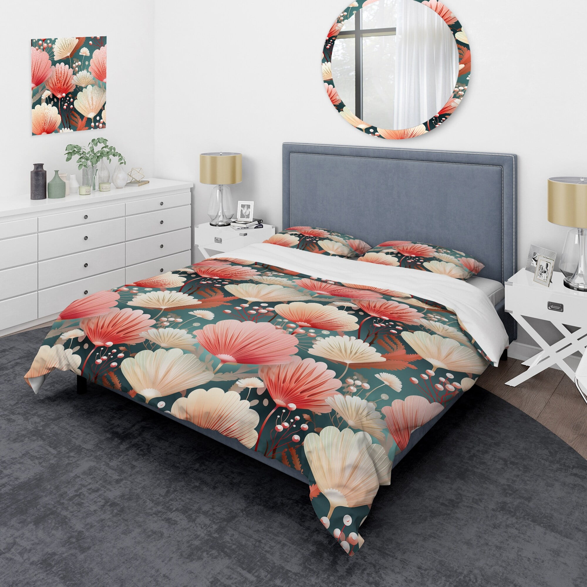 Designart "Rosy Shell Wonder I" Pink Floral Bedding Covert Set ...