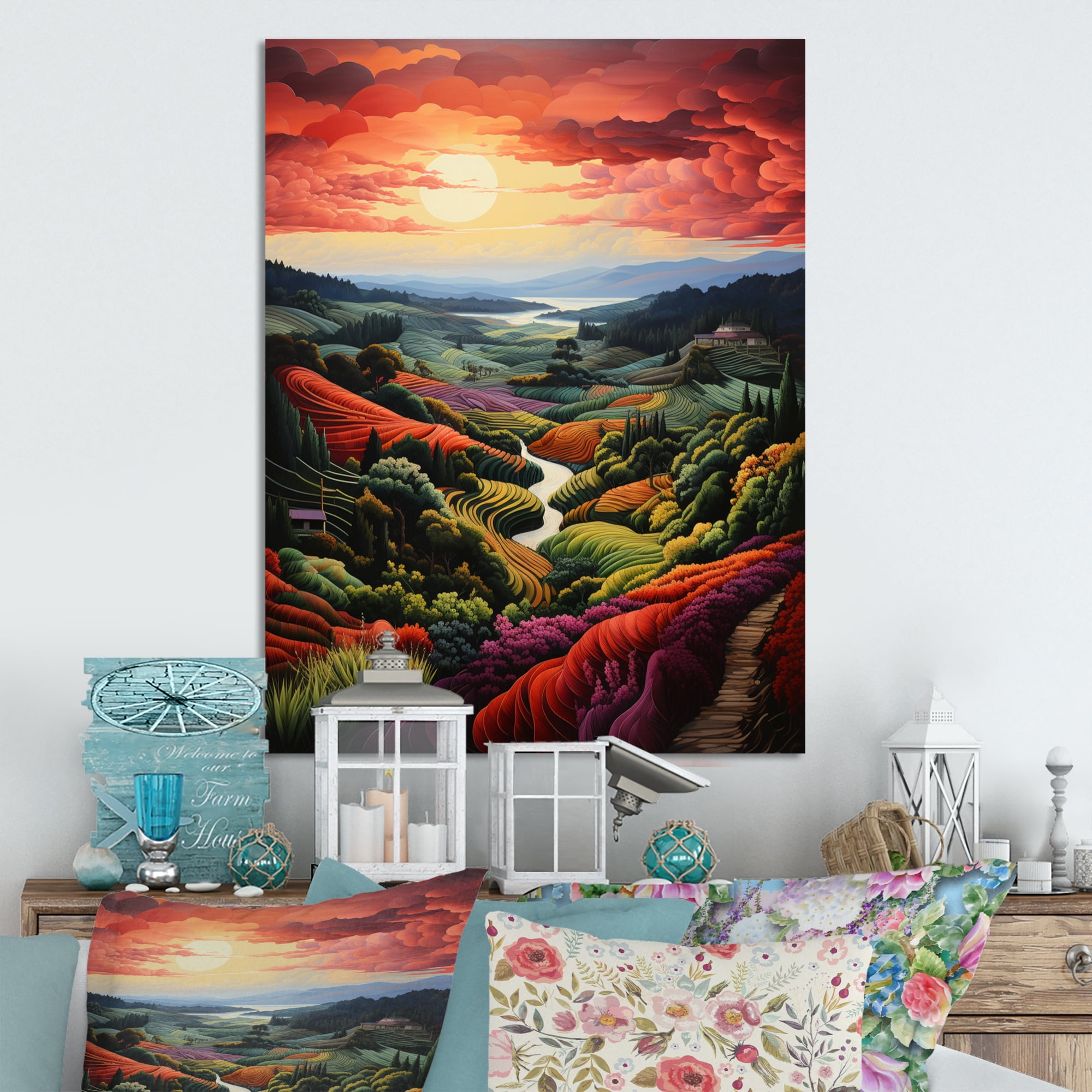 Designart "Rows of Ruby in Green and Purple Vineyard III" Farmhouse ...