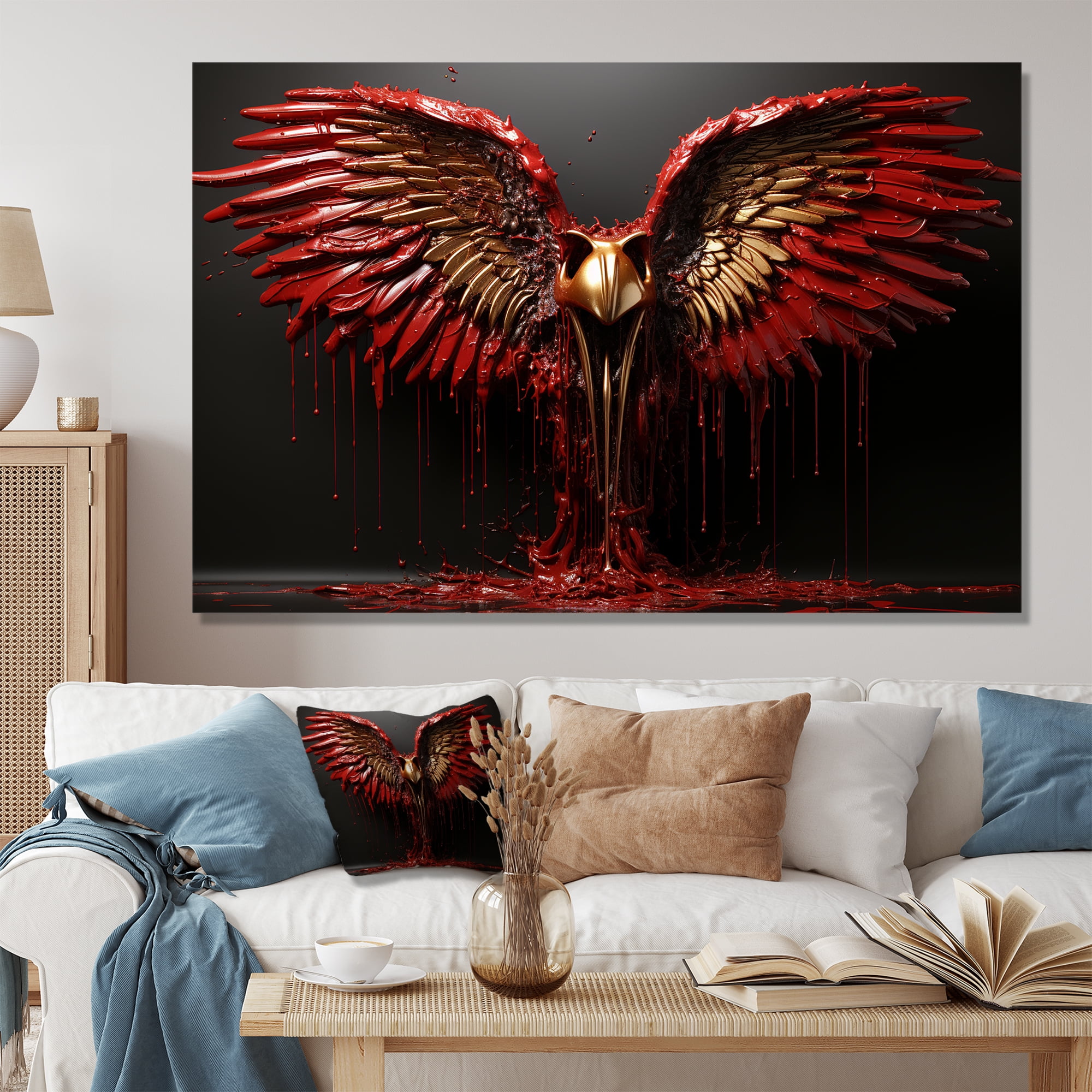 Designart "Royal Angel Wings Red and Gold Majesty II" Oversized Fashion ...