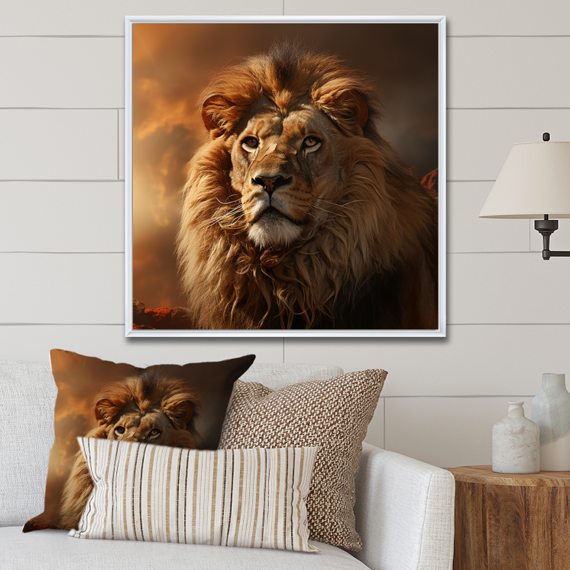 Designart "Royal Black and Golden Lion II" Animals Framed Wall Art ...