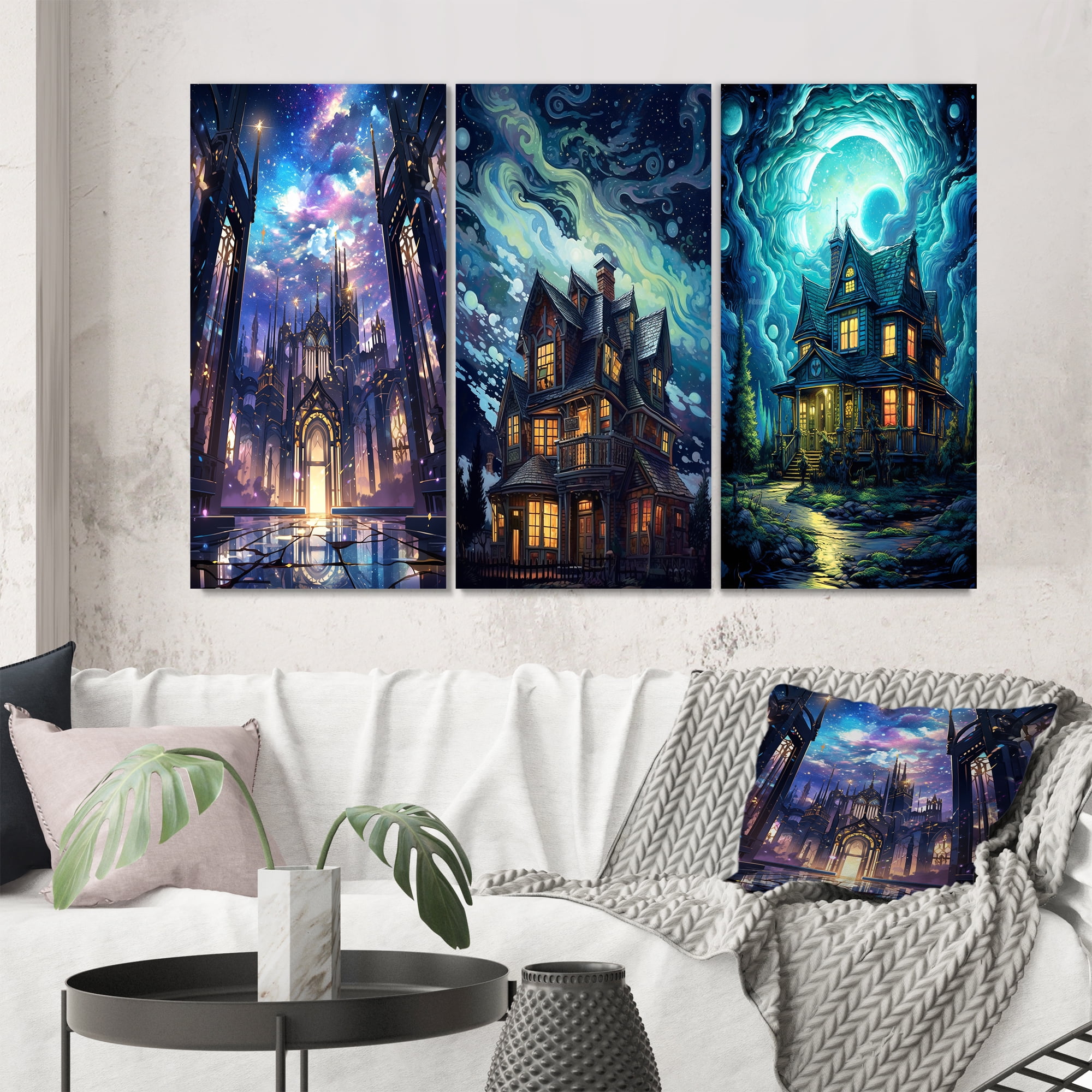Designart "Royal Castle Majestic Fortress" Castles Wall Art Set Of 3 ...