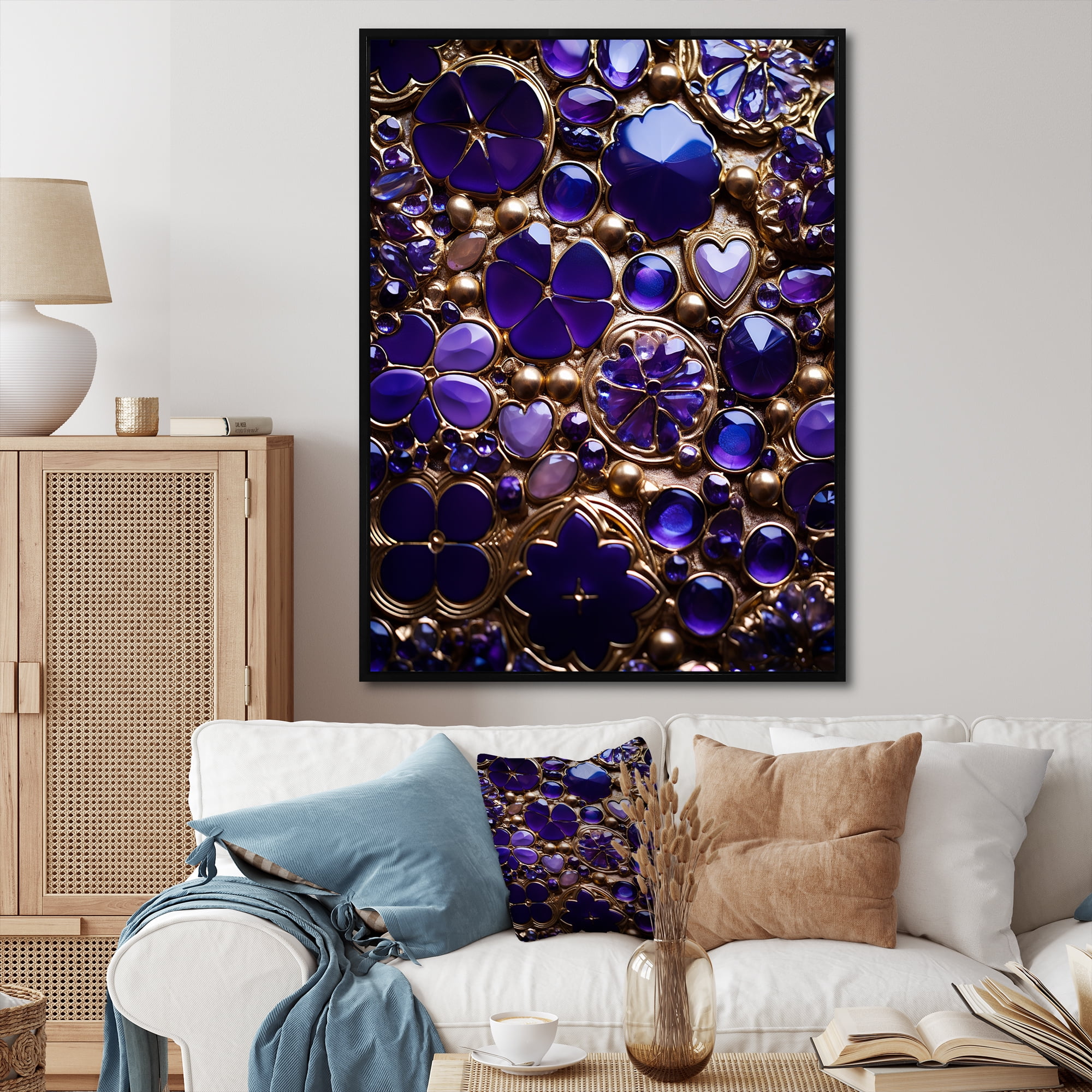 Designart "Royalty Floral Indian Tiles from Rajasthan I" Floral Framed ...