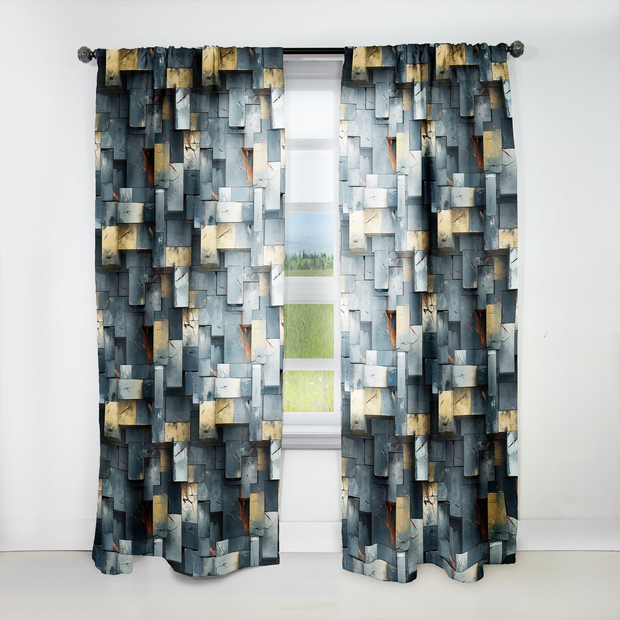 Designart "Rugged Concrete Illusion Art I" Brick Room Darkening Curtain ...