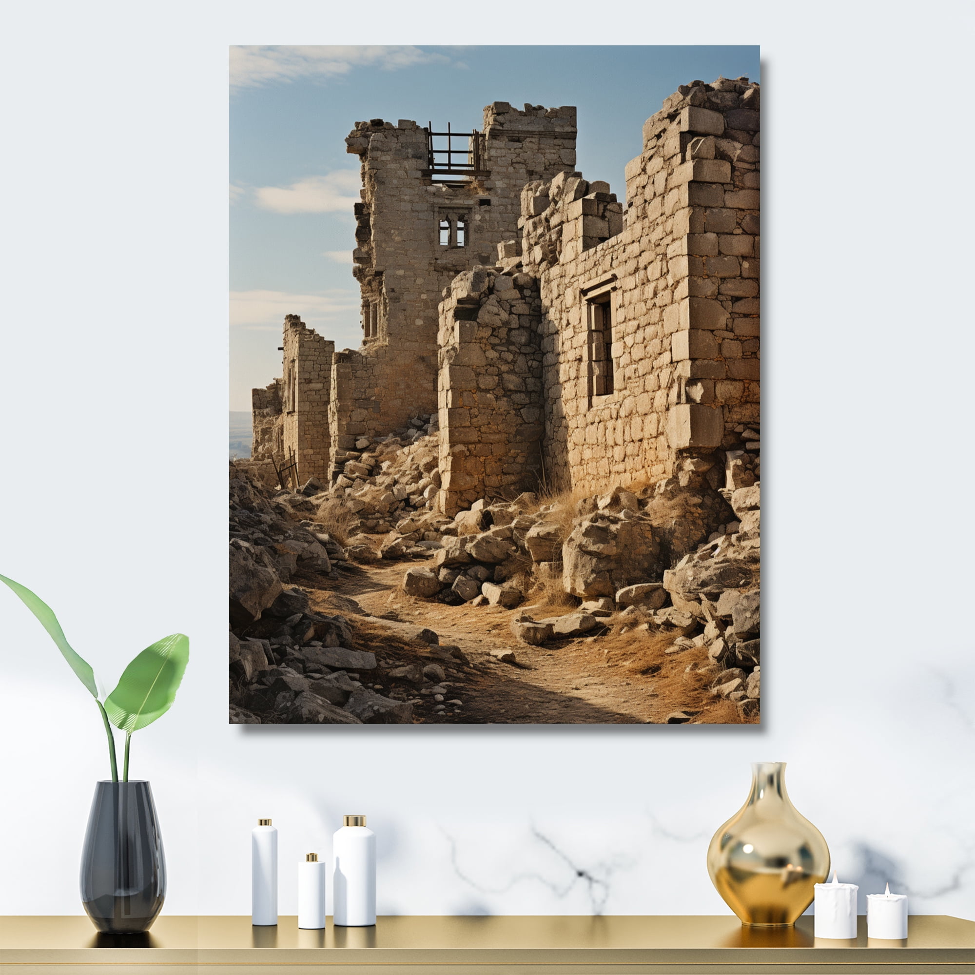 Designart "Ruins Weathered Castles Ancient art painting" Castles Metal ...