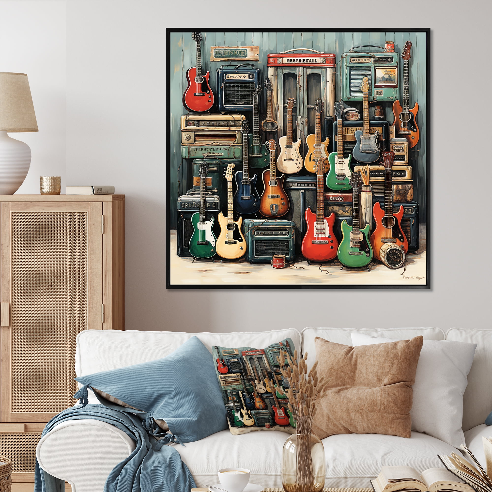 Designart "Rural Melodies Jukebox Jamboree Shades of Grey" Fashion ...