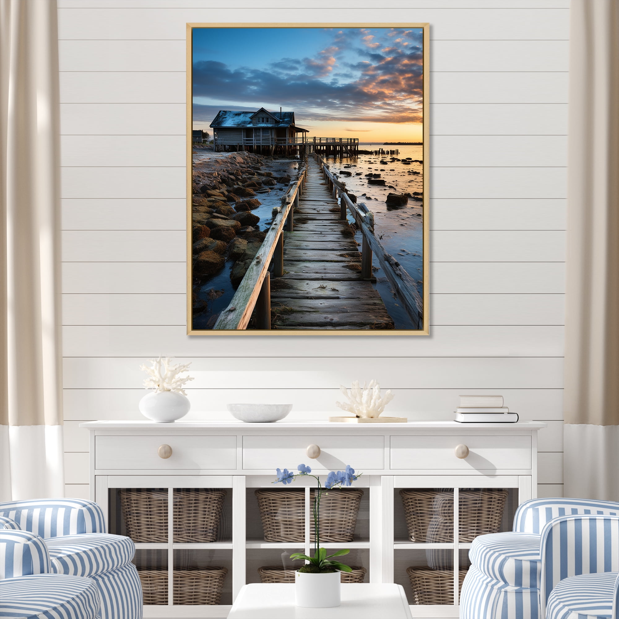 Designart "Rustic Beauty of Piers and Docks I" Nautical & Beach Floater ...