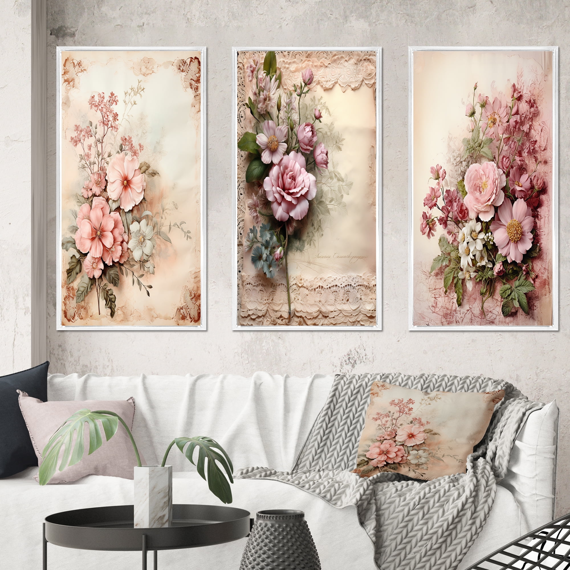 Designart "Rustic Bouquet Pink Roses in Blossom I" Rose Framed Wall Art ...