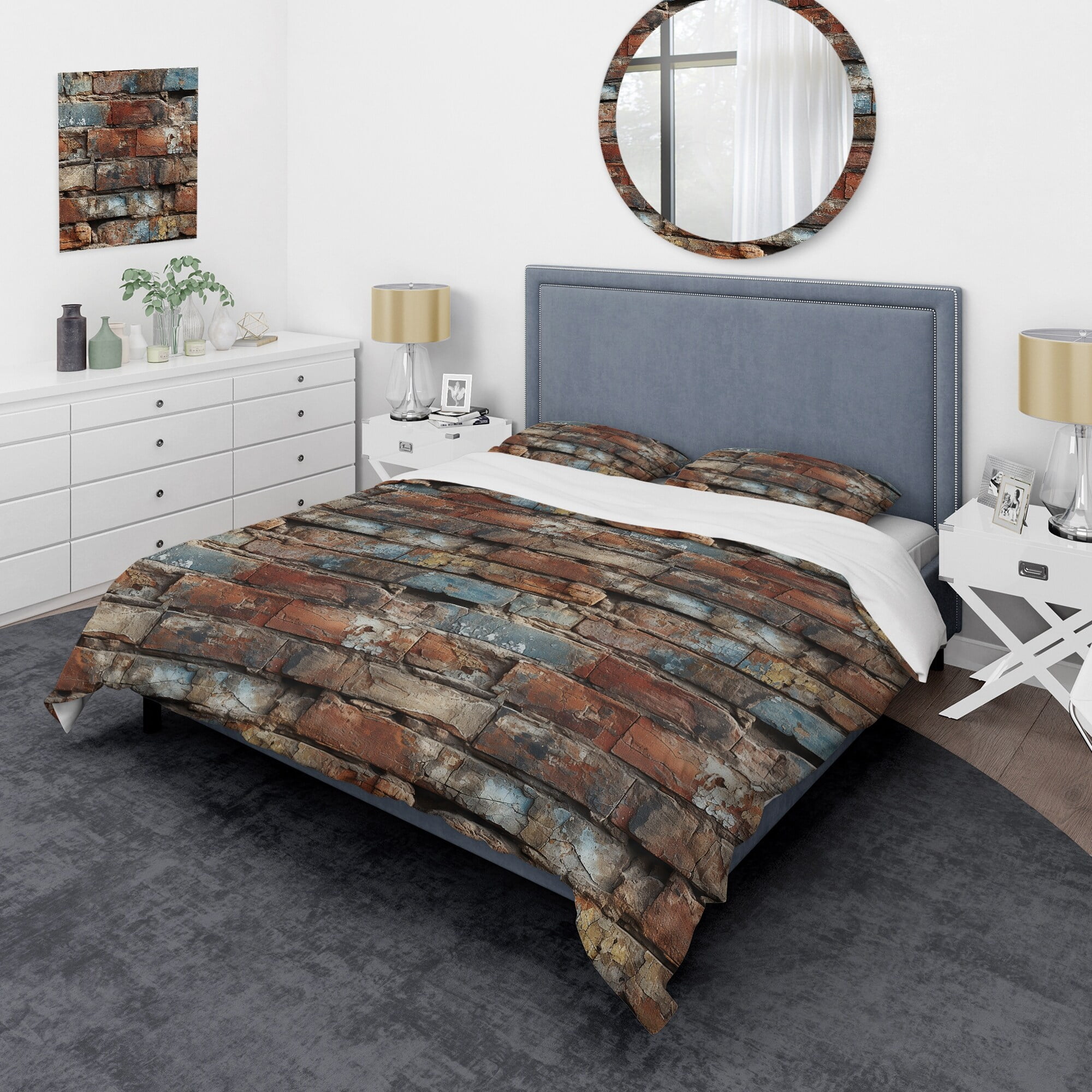 Designart "Rustic Brick Wall Allure" Brown Brick Bedding Covert Set ...