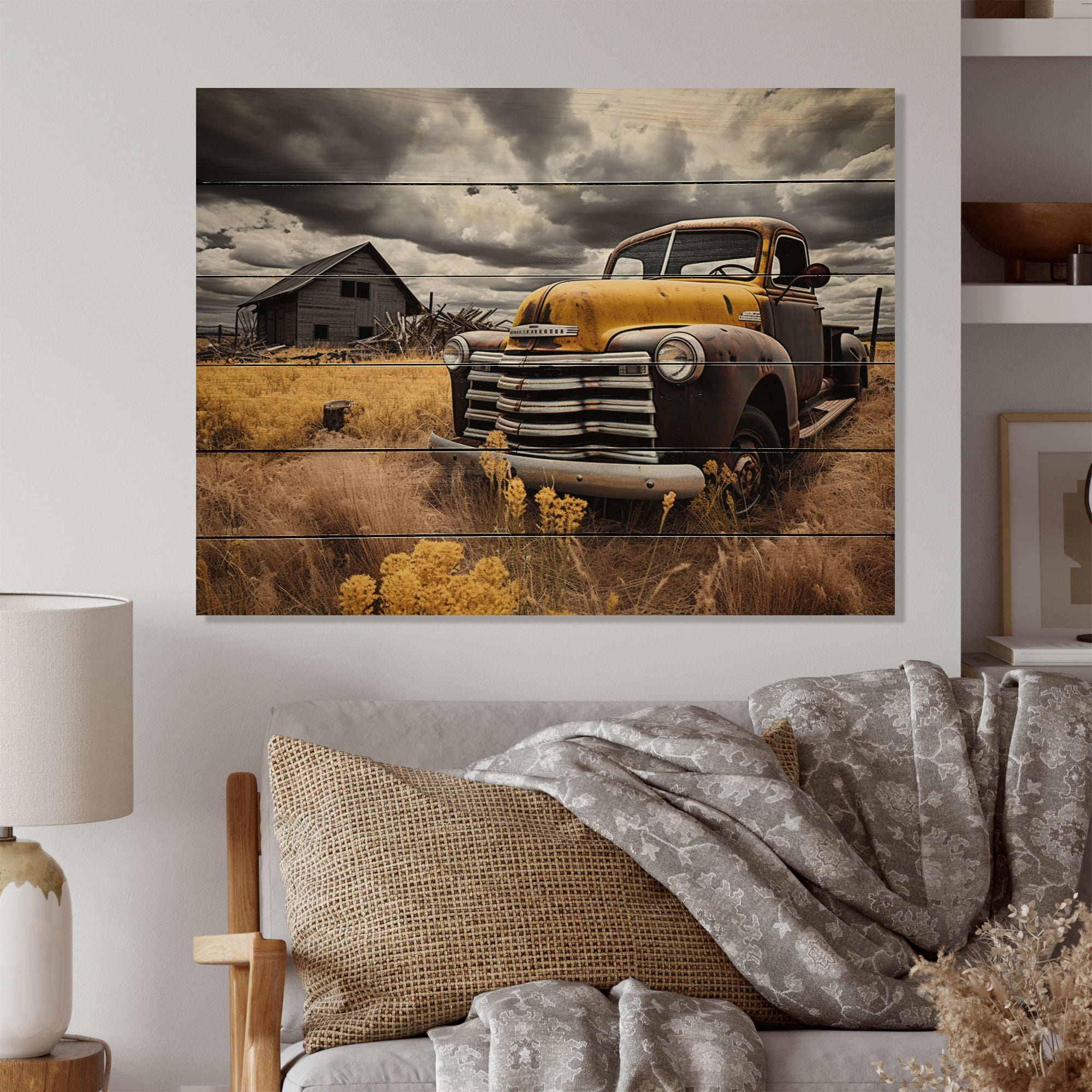 Designart "Rustic Rides Yellow Pickup Truck Exploration I ...