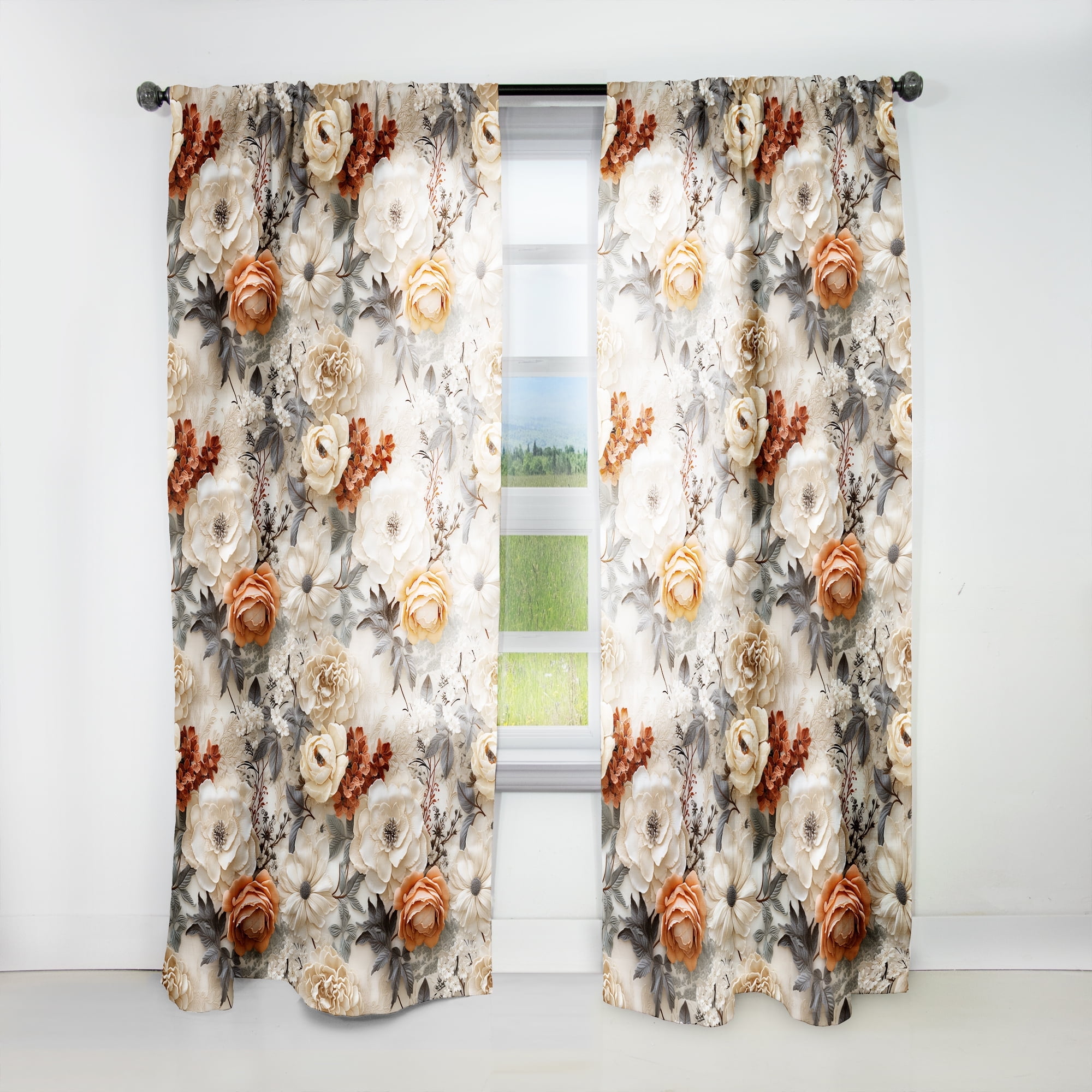 Designart "Rustic Romance In Lace V" Floral Room Darkening Curtain ...